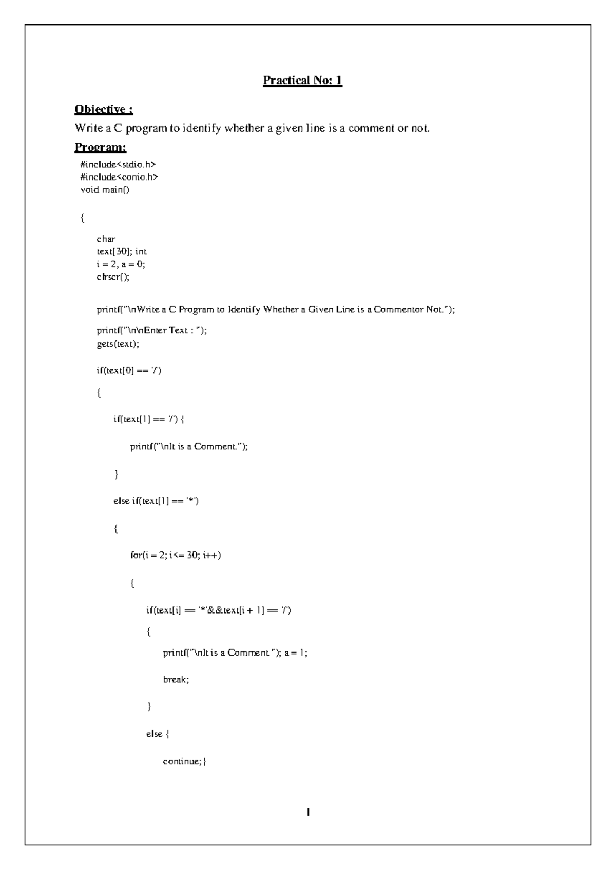 Cd File Easy Practical No 1 Objective Write A C Program To