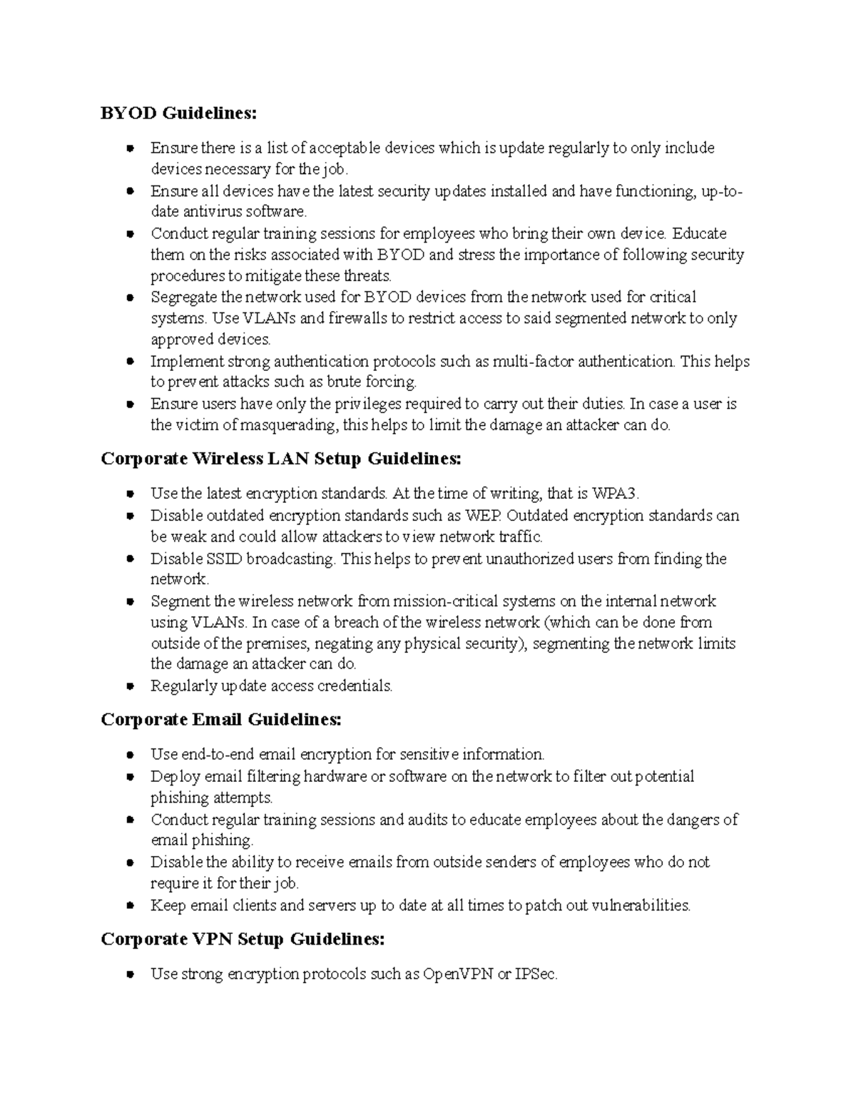 Assignment 5 - BYOD Guidelines: Ensure there is a list of acceptable ...