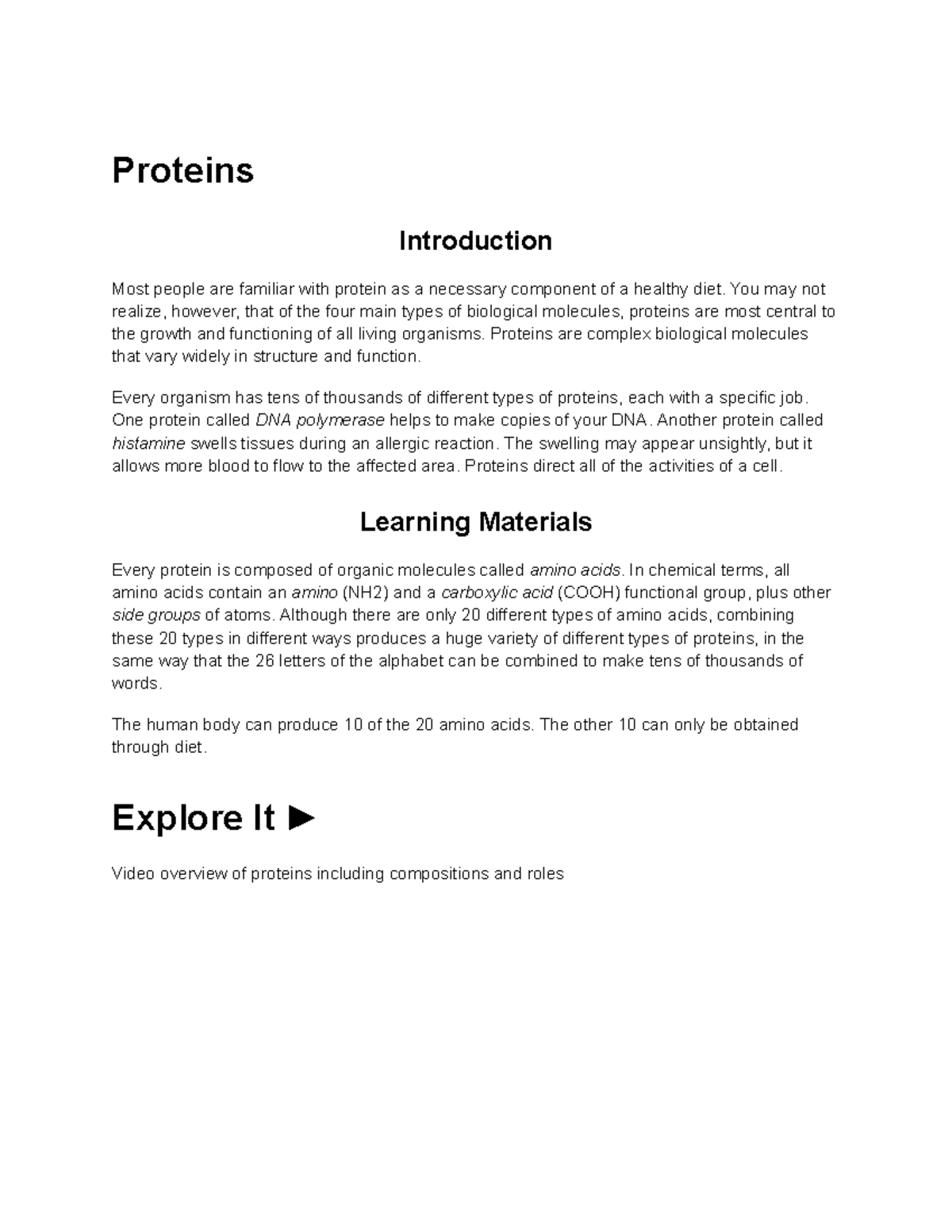 Proteins - Proteins Introduction Most people are familiar with protein ...