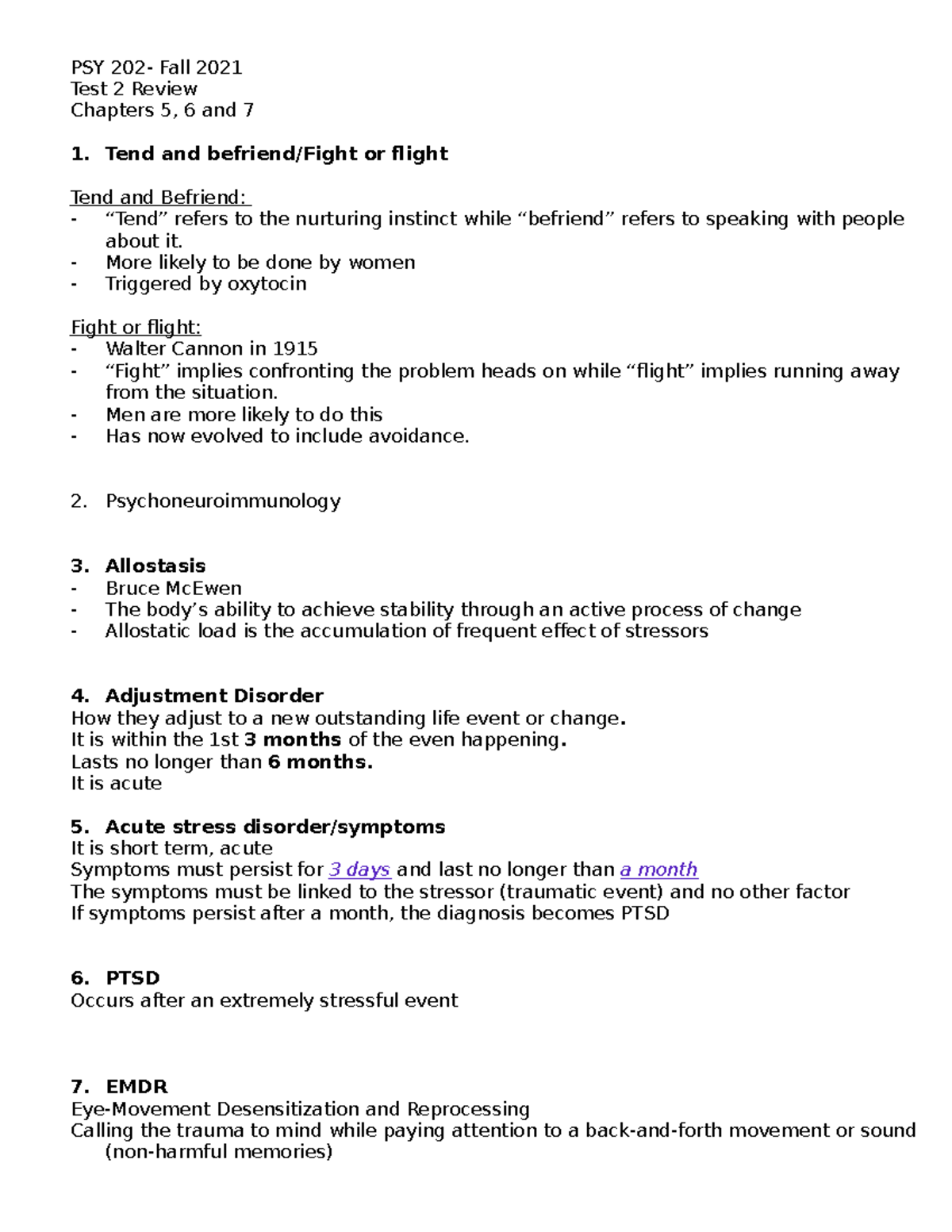PSY 202 Exam 2 Study Guide - PSY 202- Fall 2021 Test 2 Review Chapters ...