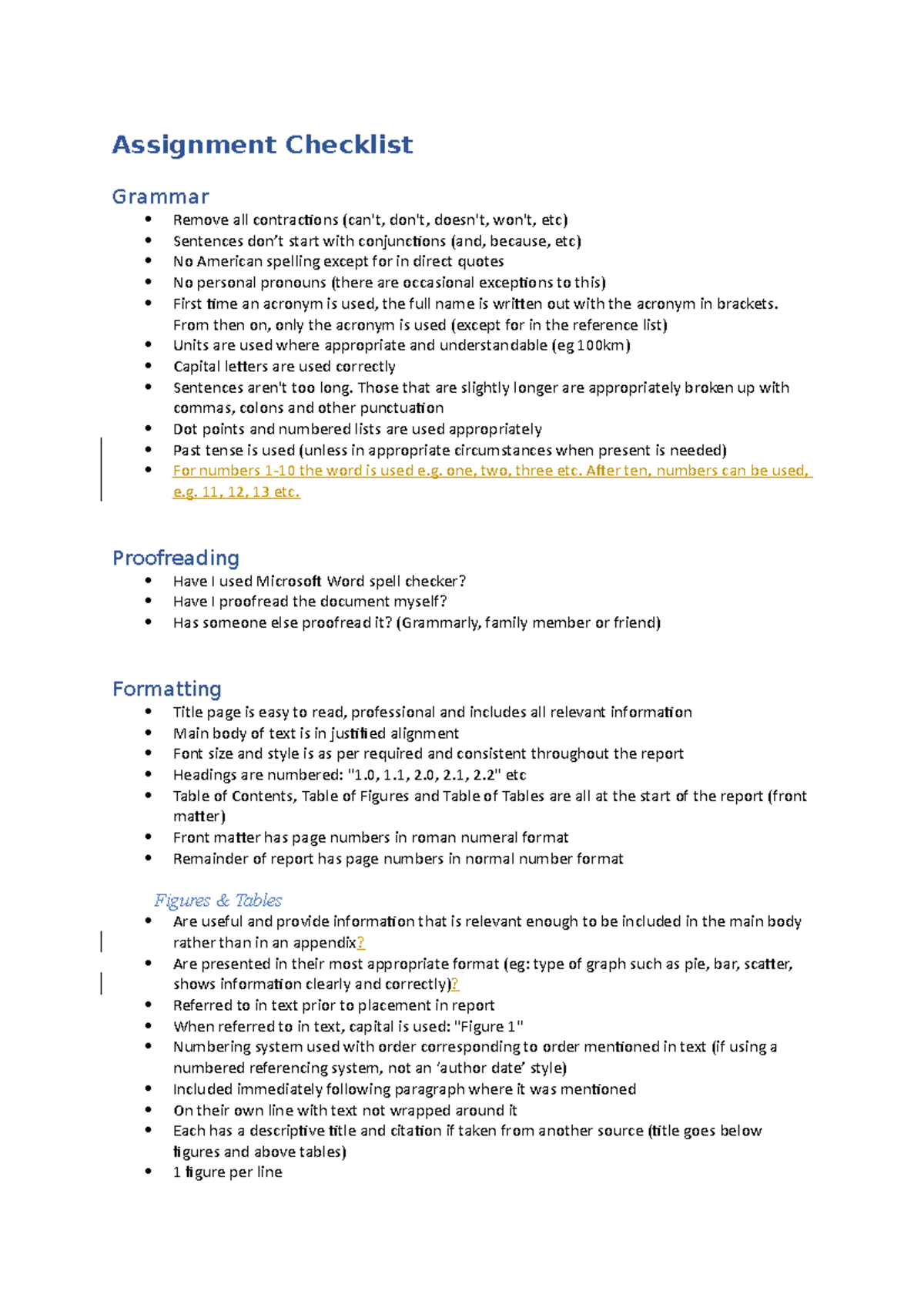 Assignment Checklist - Assignment Checklist Grammar Remove all ...