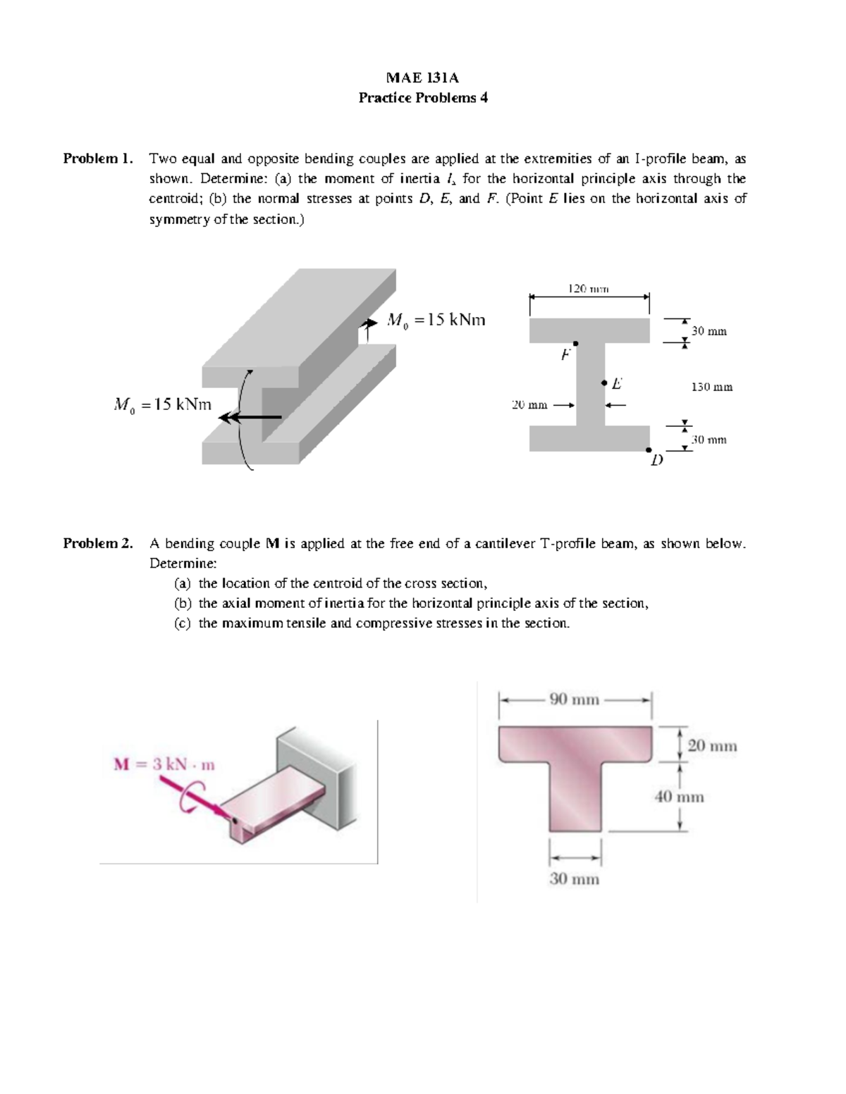 PP4 - Solutions - solid mech - MAE 131A Practice Problems 4 Problem 1 ...