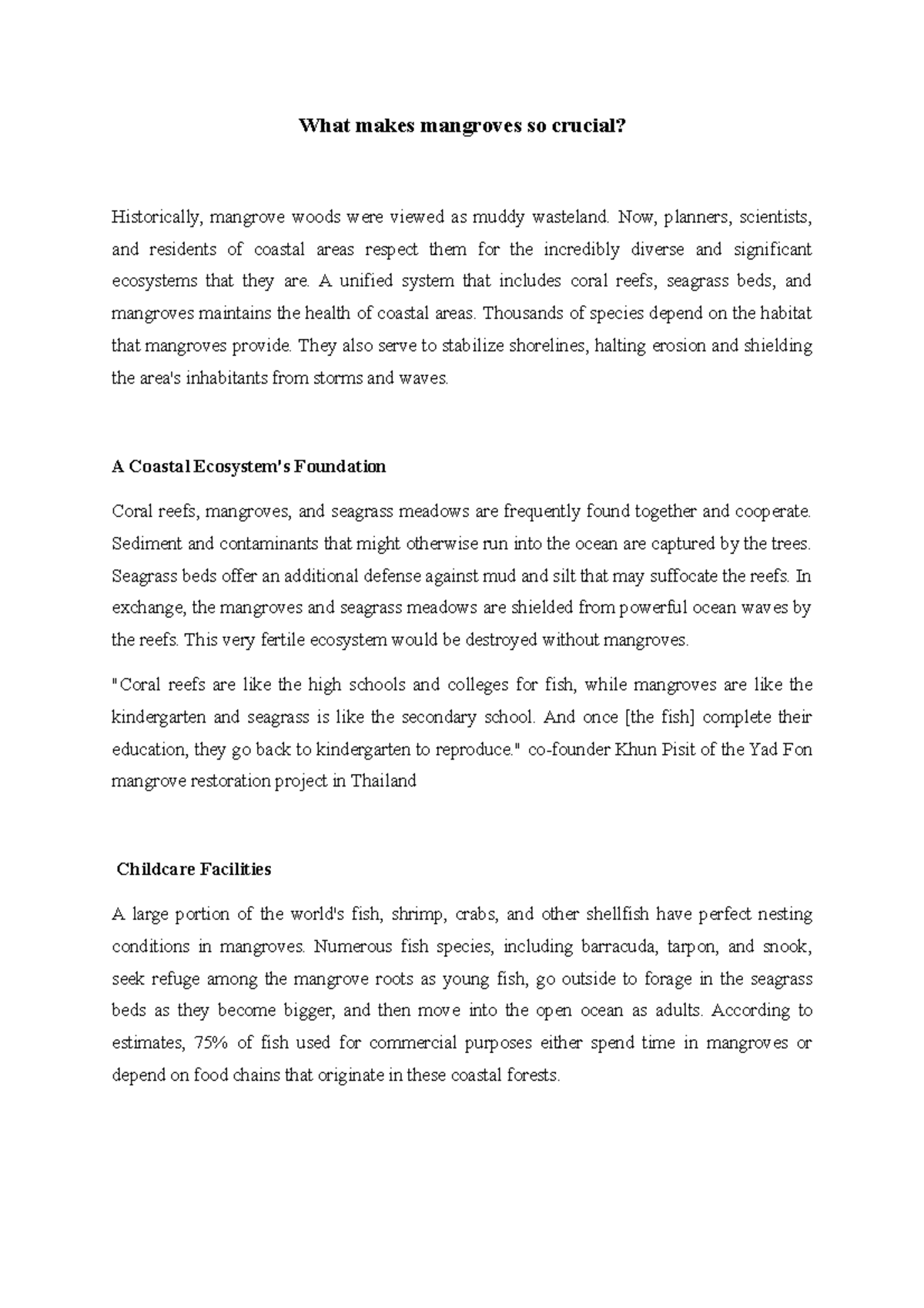 Dokumen 9 - paper summarizing task example. - What makes mangroves so crucial? Historically ...