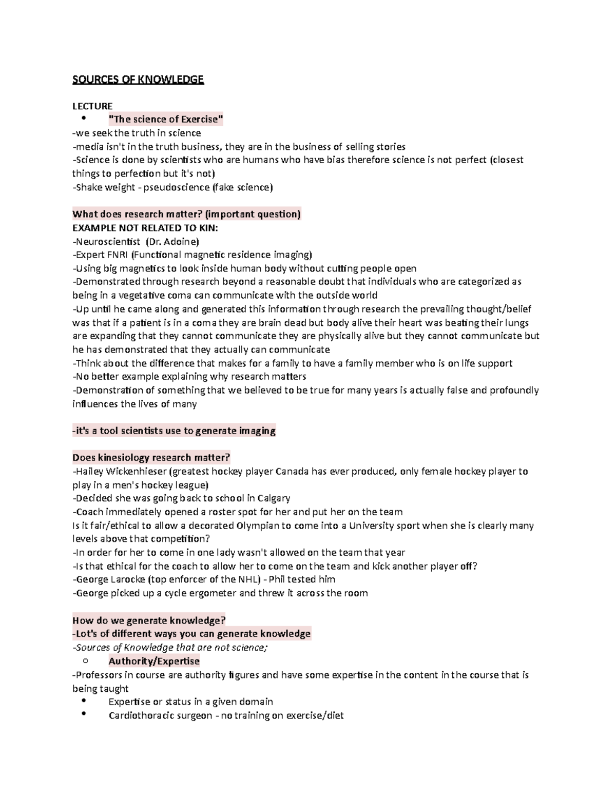 Sources OF Knowledge KINE2P08 - SOURCES OF KNOWLEDGE LECTURE science of ...