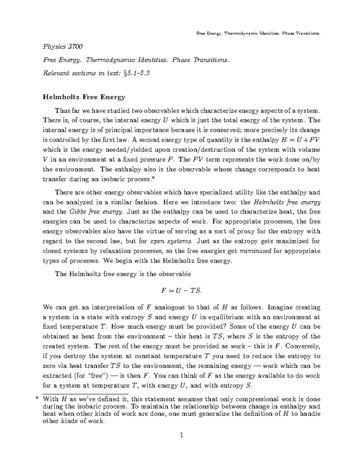 06.pdf Helmholtz Free Energy - Free Energy. Thermodynamic Identities ...