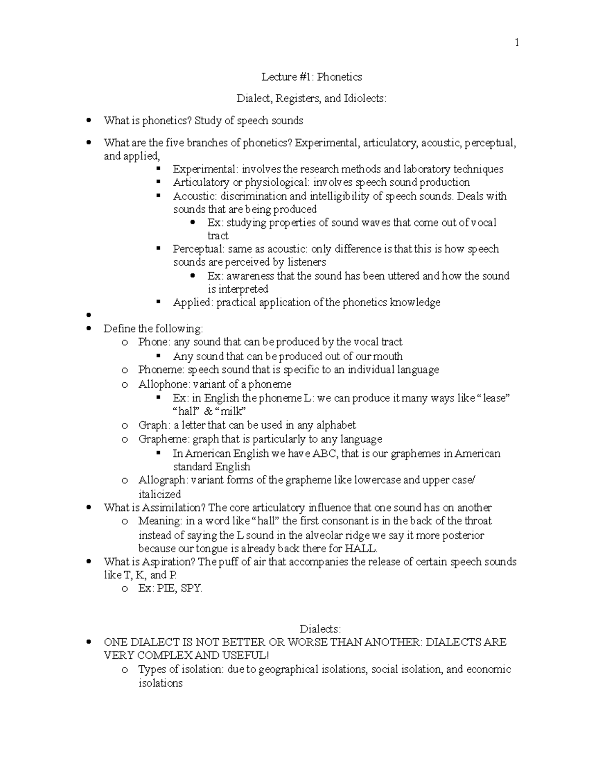 Lecture on Phonetics: Dialects Registers and Idiolects - Studocu