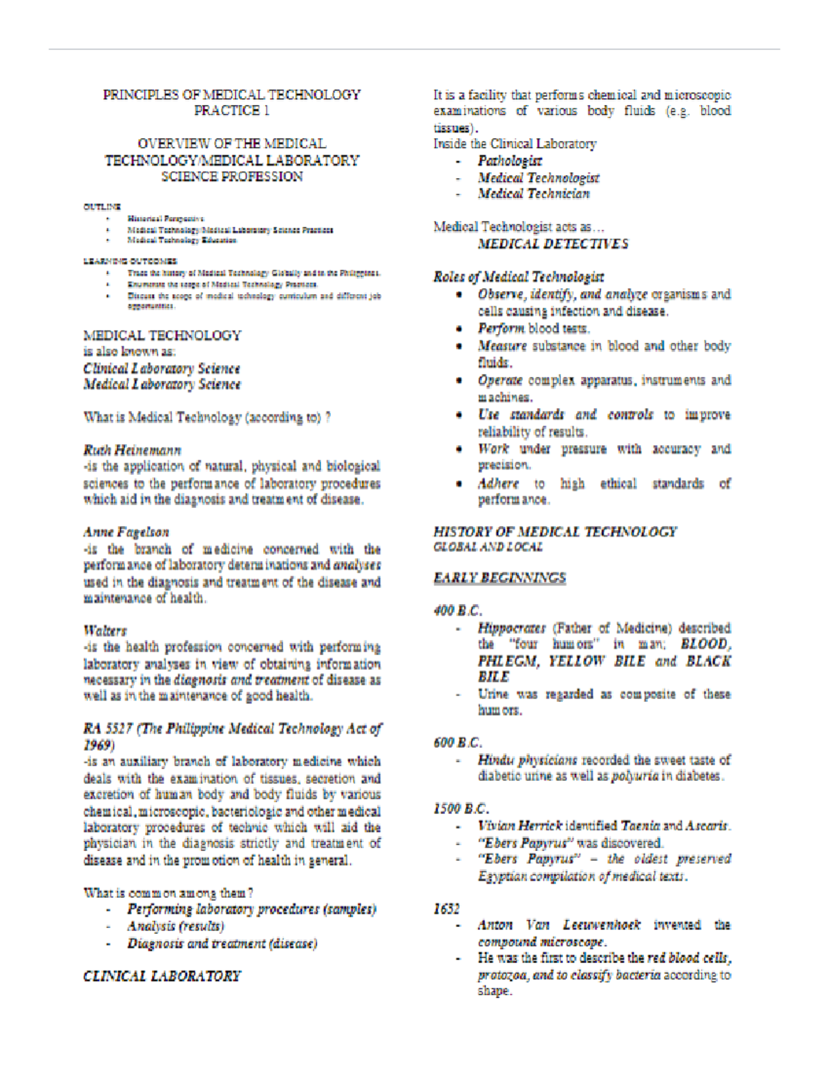 Principles of Medical Technology, Overview of the technology/ medical ...