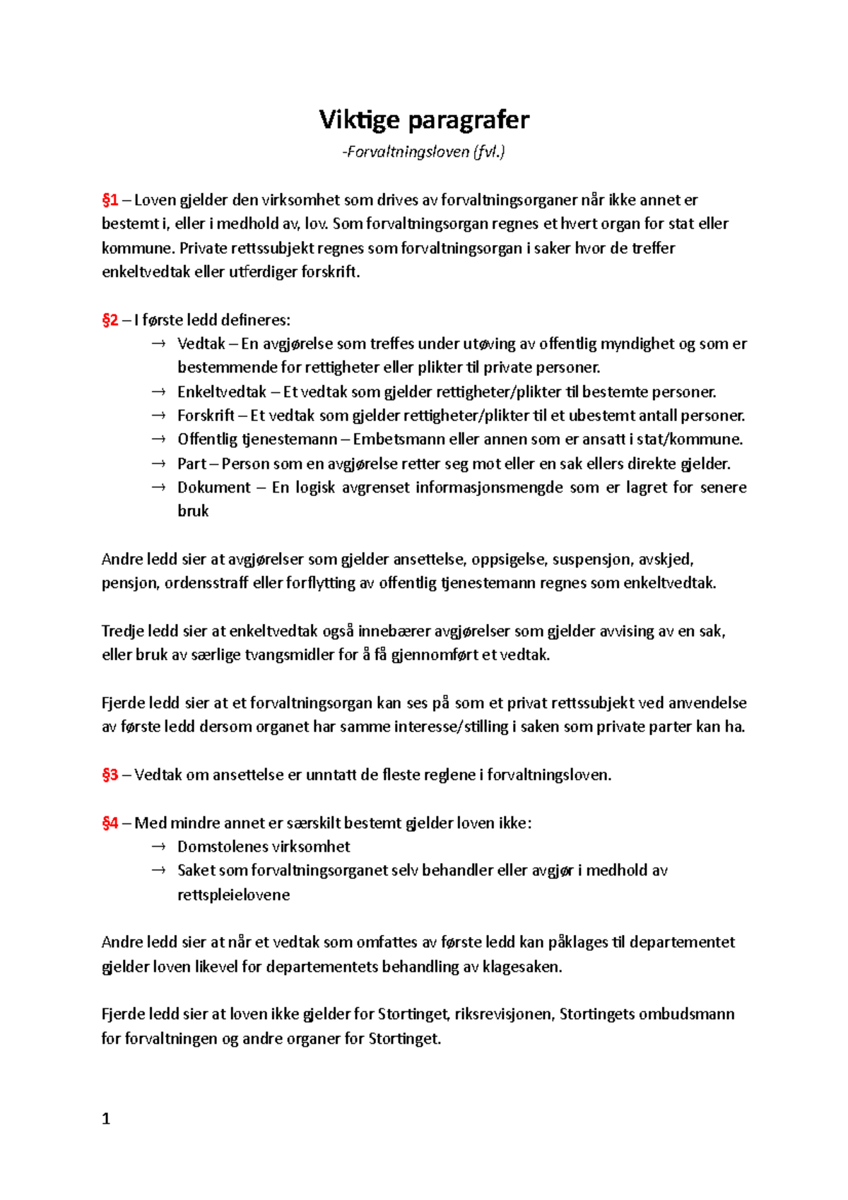 Viktige paragrafer - Oppsummering av de relevante paragrafene som ...