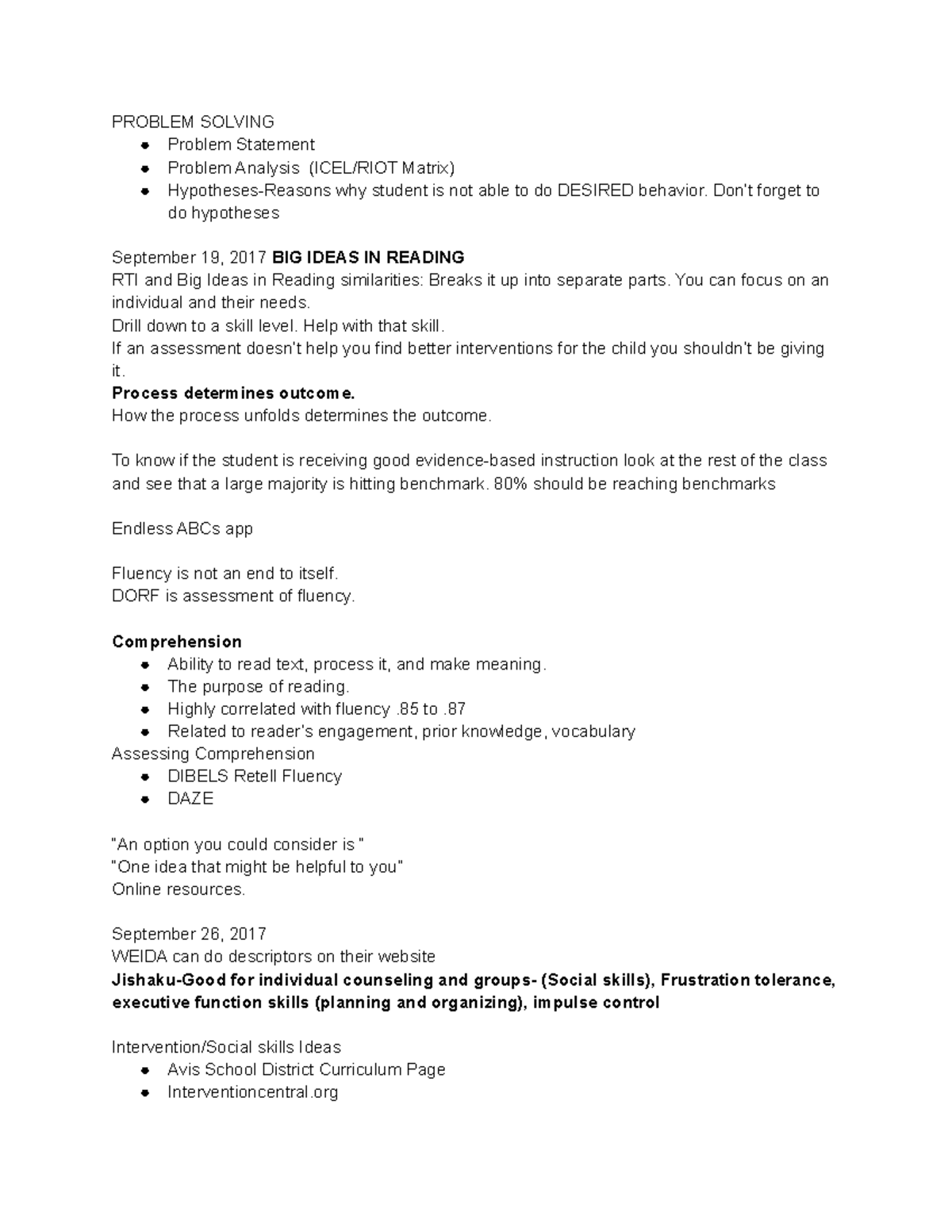 Academic Assessment and Intervention - PROBLEM SOLVING Problem ...