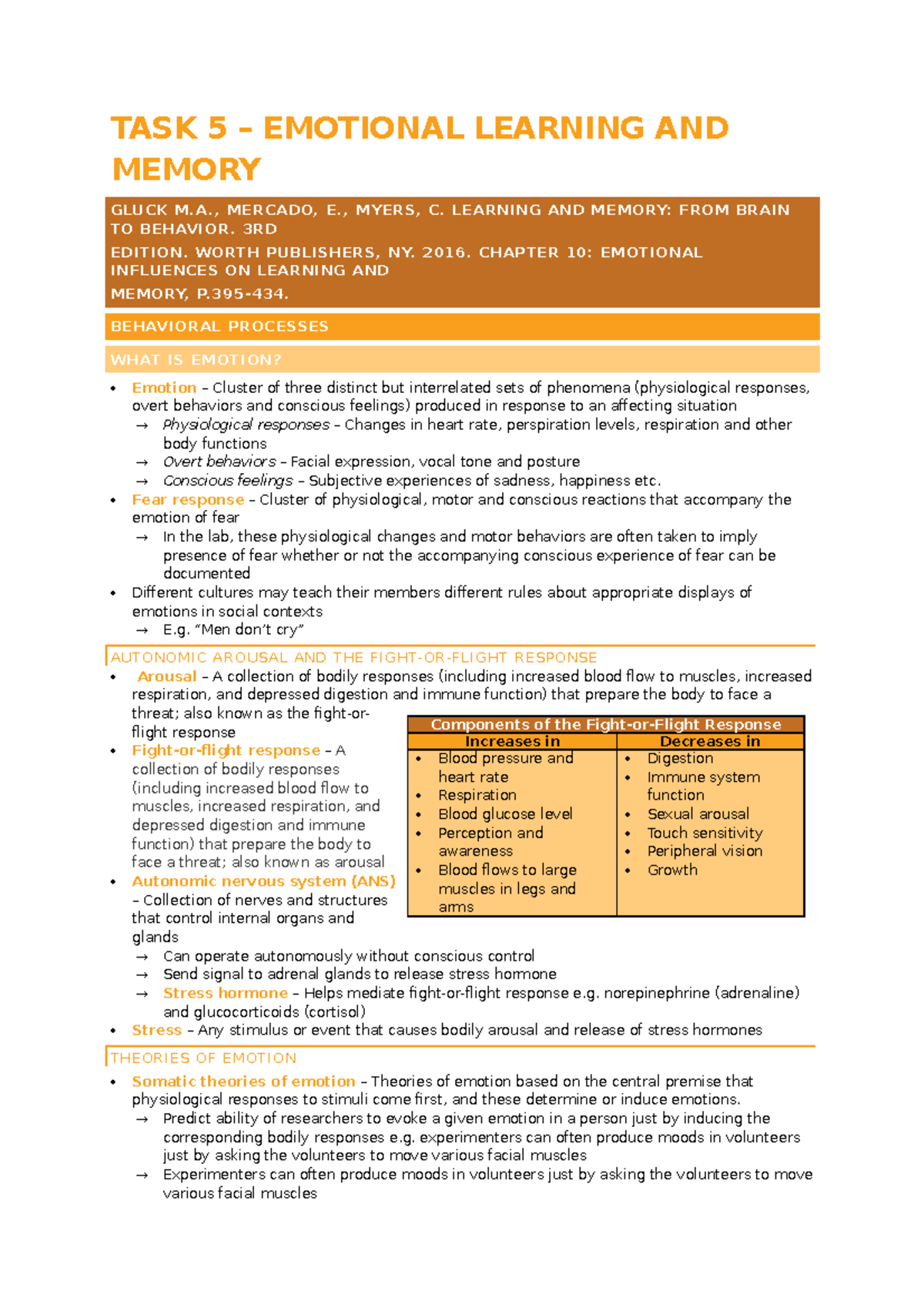 Task 5 - Emotional learning and memory - TASK 5 – EMOTIONAL LEARNING ...