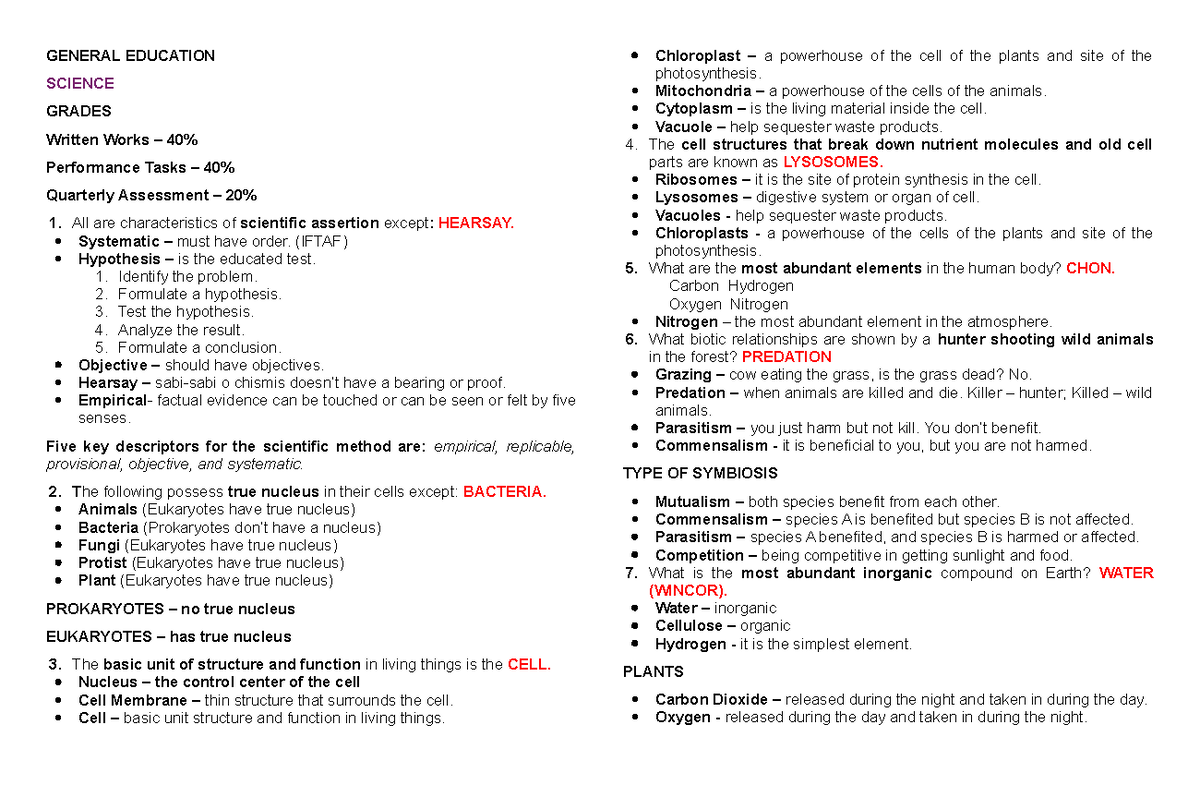 EP-Reviewer - Reviewer - GENERAL EDUCATION SCIENCE GRADES Written Works ...