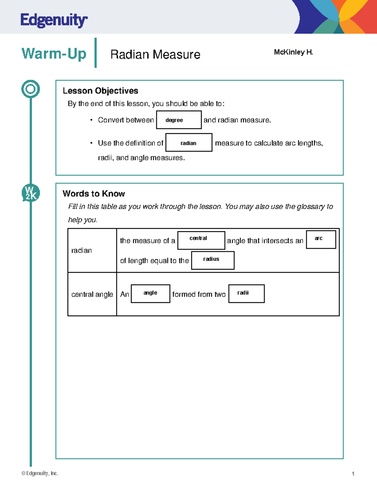 Edge L 1 - Practice - Warm-Up Lesson Objectives Words to Know Fill in ...