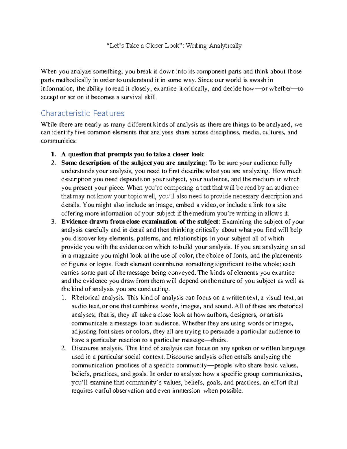 Writing Analytically - Mrs. Cain - “Let’s Take a Closer Look”: Writing ...