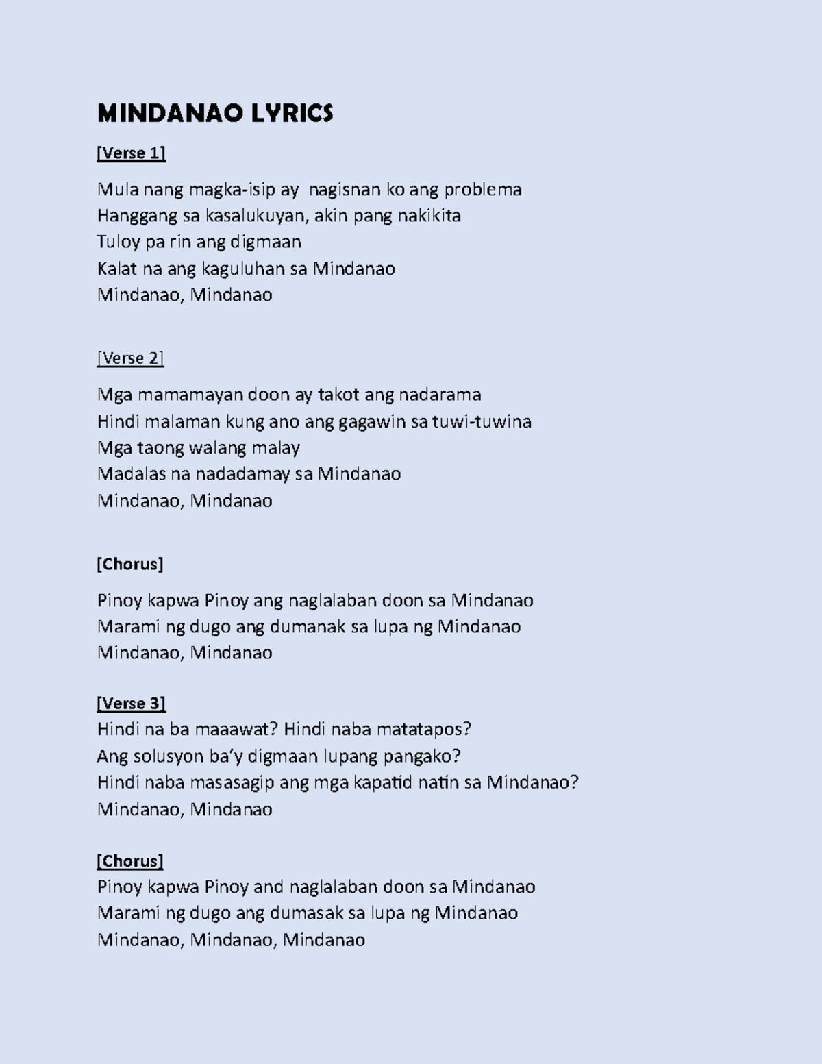 Mindanao- Lyrics - Miss - MINDANAO LYRICS [Verse 1] Mula nang magka ...