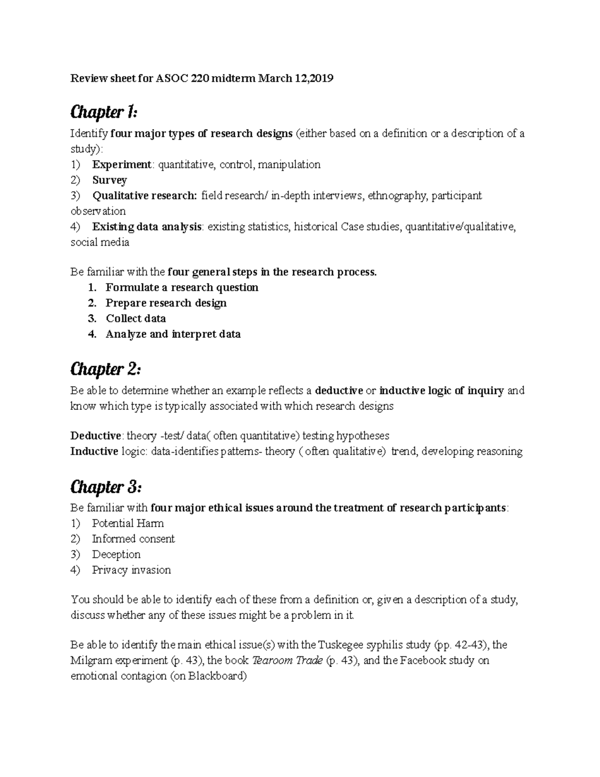 Social research study guide - Review sheet for ASOC 220 midterm March ...