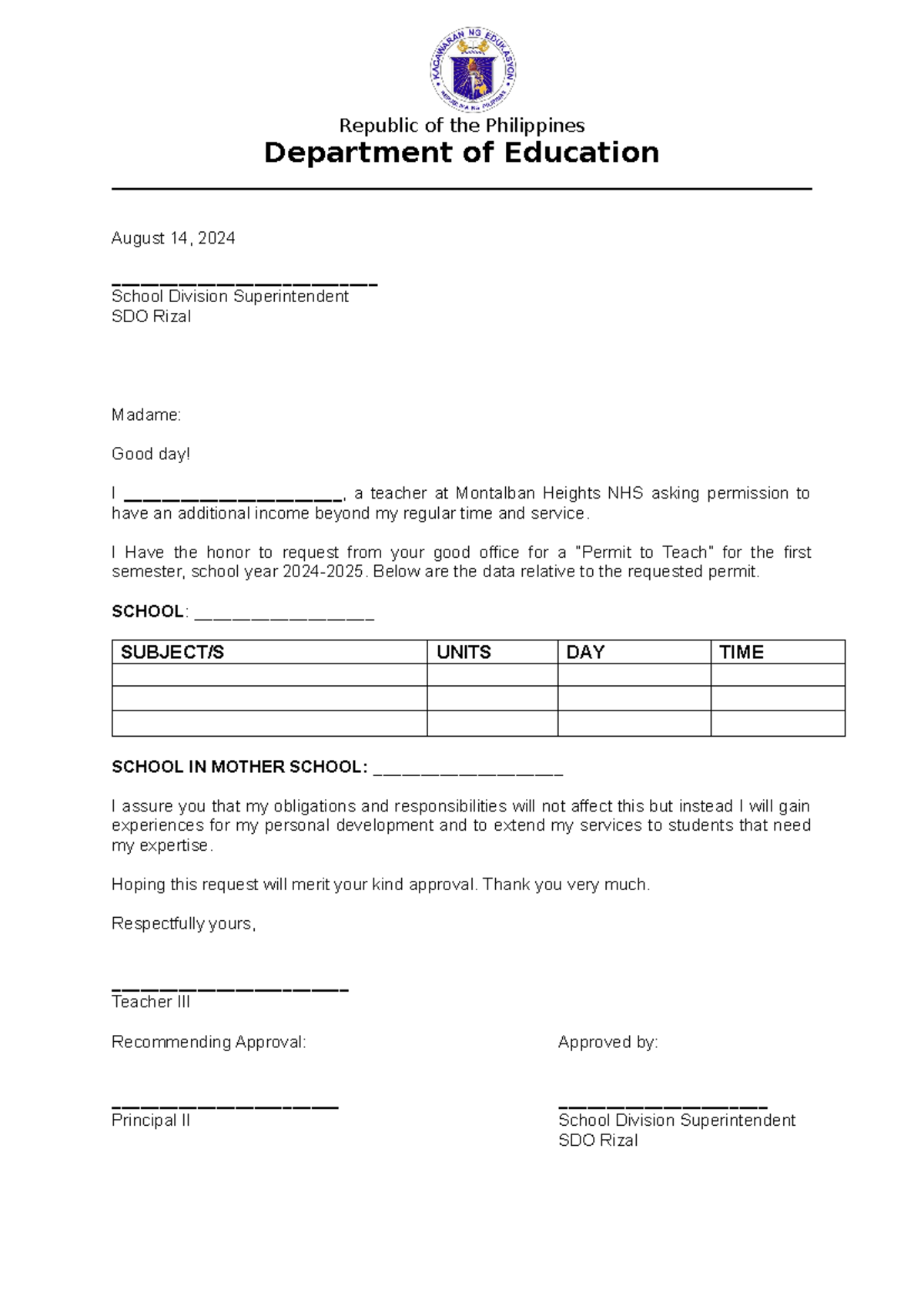 Permit TO Teach - Republic of the Philippines Department of Education ...