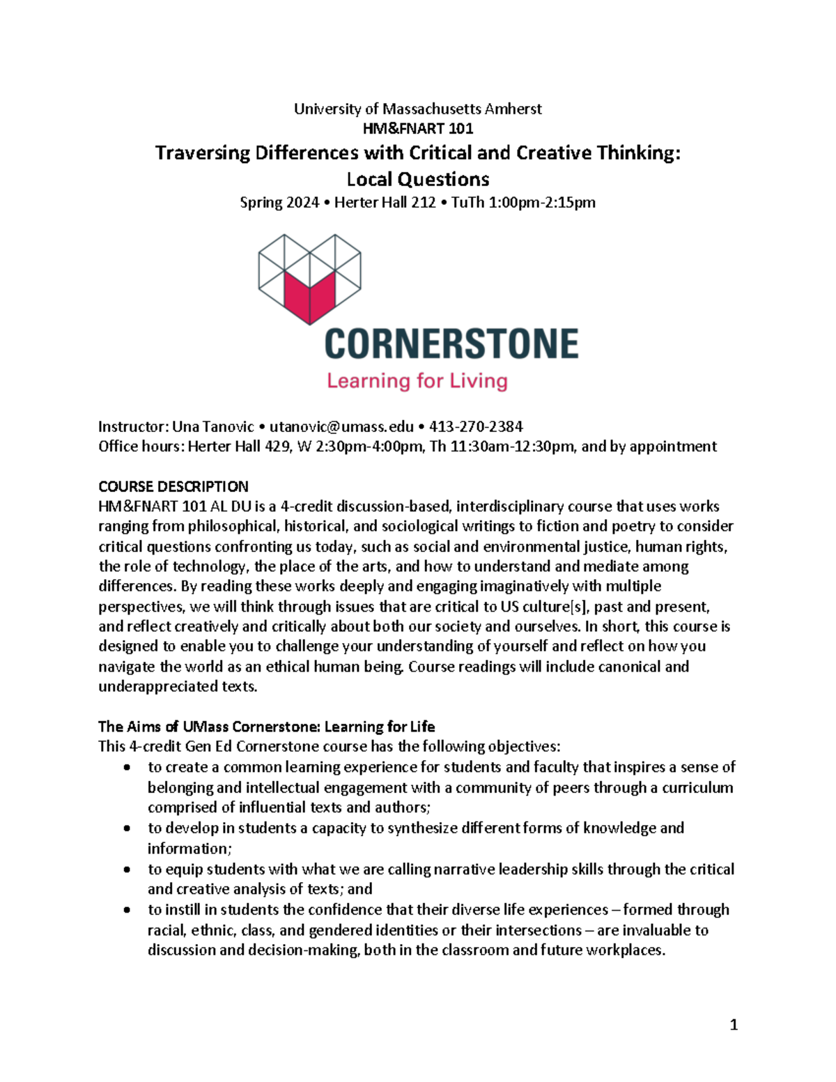 S24 HM Fnart 101 Syllabus - University of Massachusetts Amherst HM ...