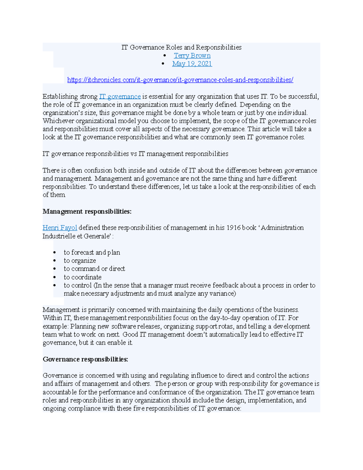 R7 IT Governance Roles and Responsibilities May 2021 - IT Governance ...