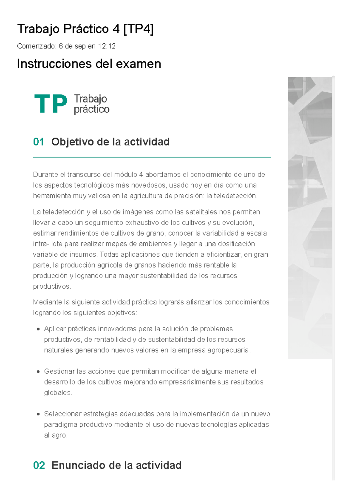 Examen Trabajo Práctico 4 [TP4] - 81,67 - Trabajo Práctico 4 [TP4] Comenzado: 6 de sep en 12 ...