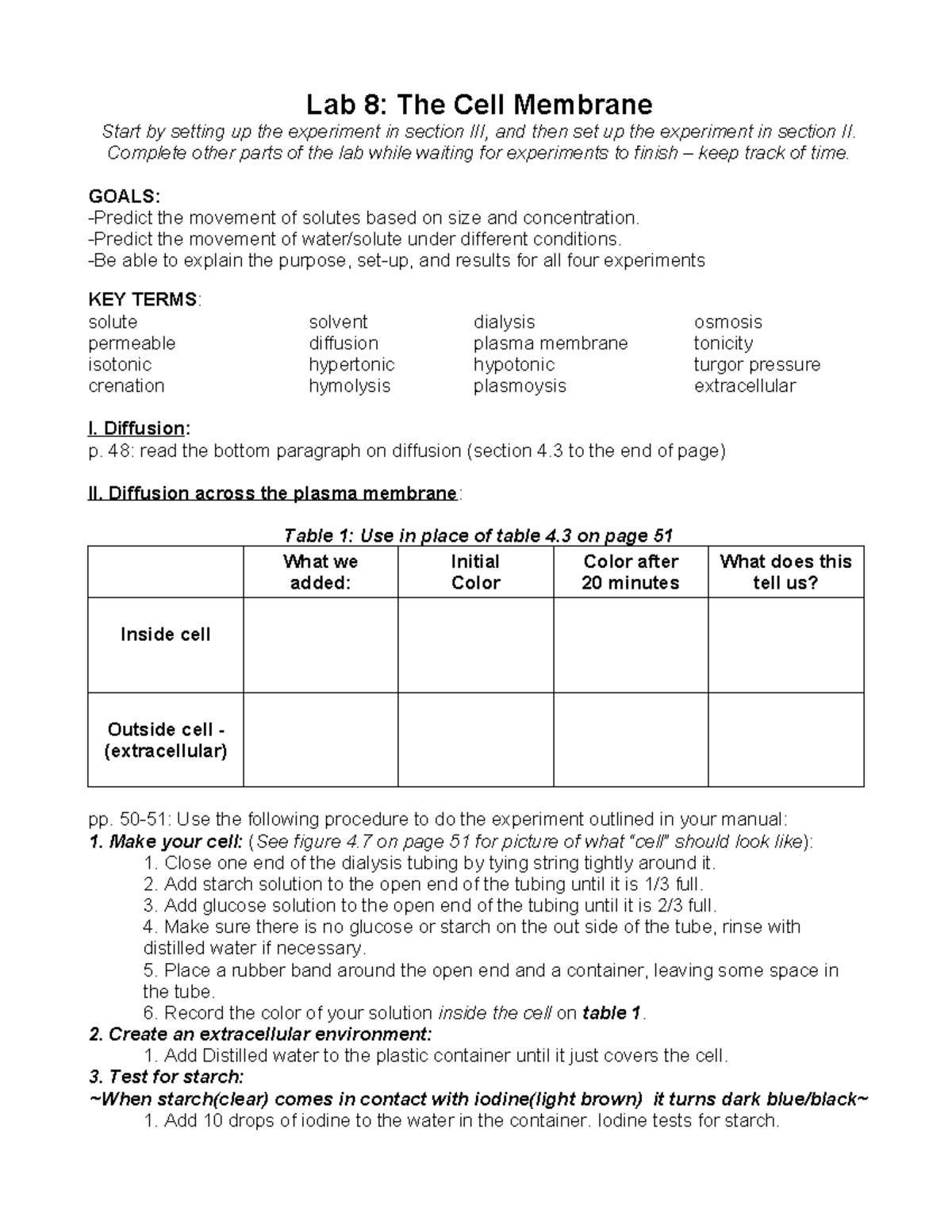 Bio 110 lab 8 - It’s a summative task - Lab 8: The Cell Membrane Start ...