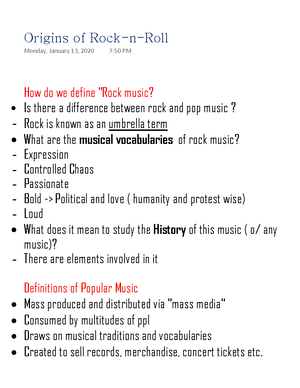 Rock History Journal 1 - Refer back to your Introduction discussion ...