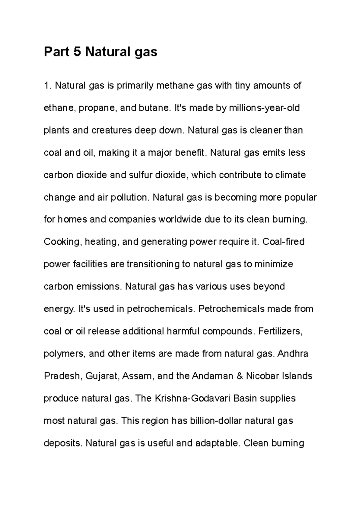 Part 5 Natural gas - Notes - Part 5 Natural gas Natural gas is ...