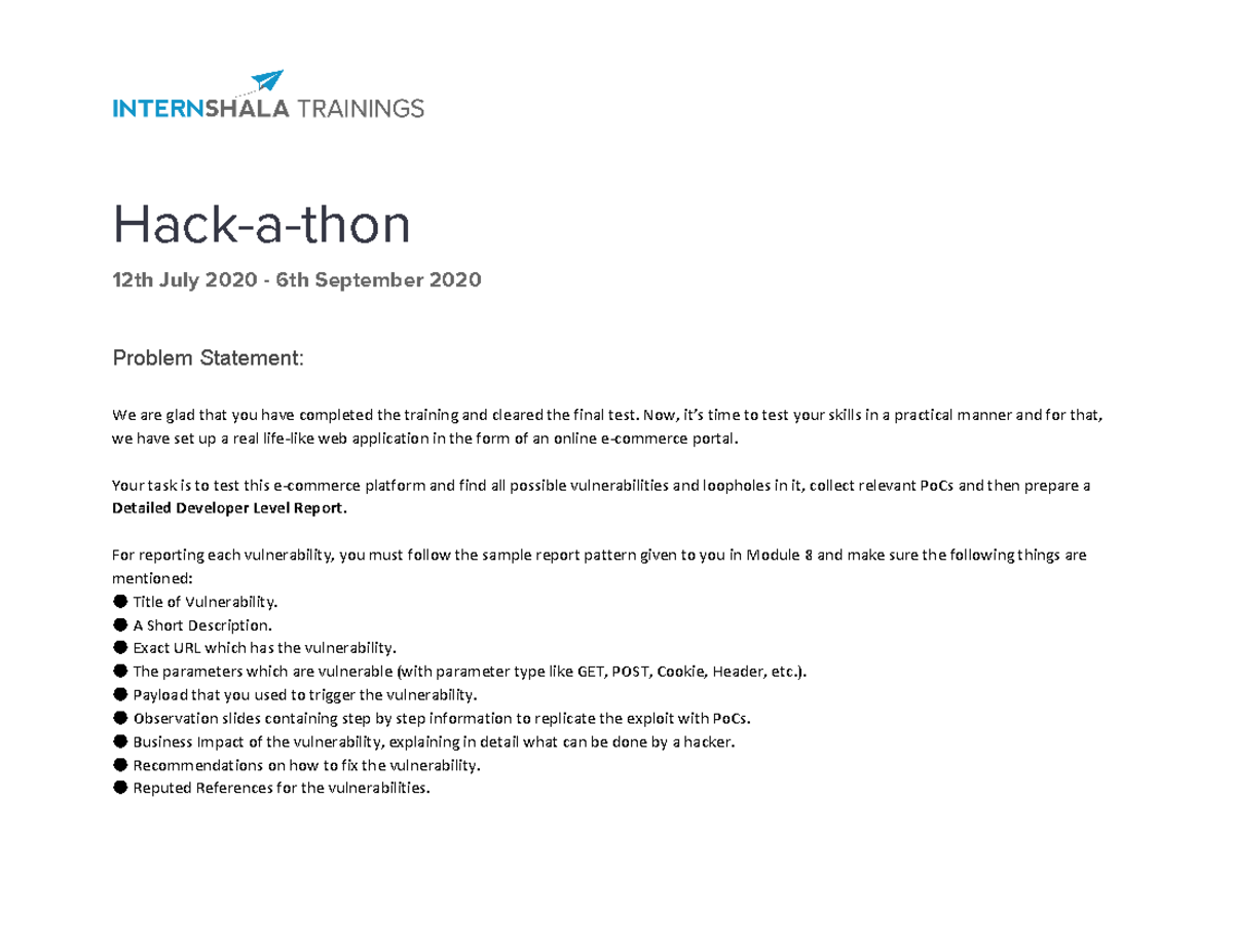 Problem Statement - Aicte Final Docx - Hack-a-thon 12th July 2020 - 6th September 2020 Problem ...