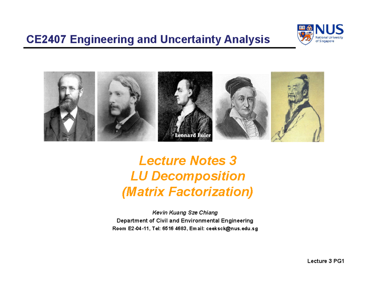 Kuang ce2407b lecture 3 (LU Decomposition) - Lecture Notes 3 LU ...