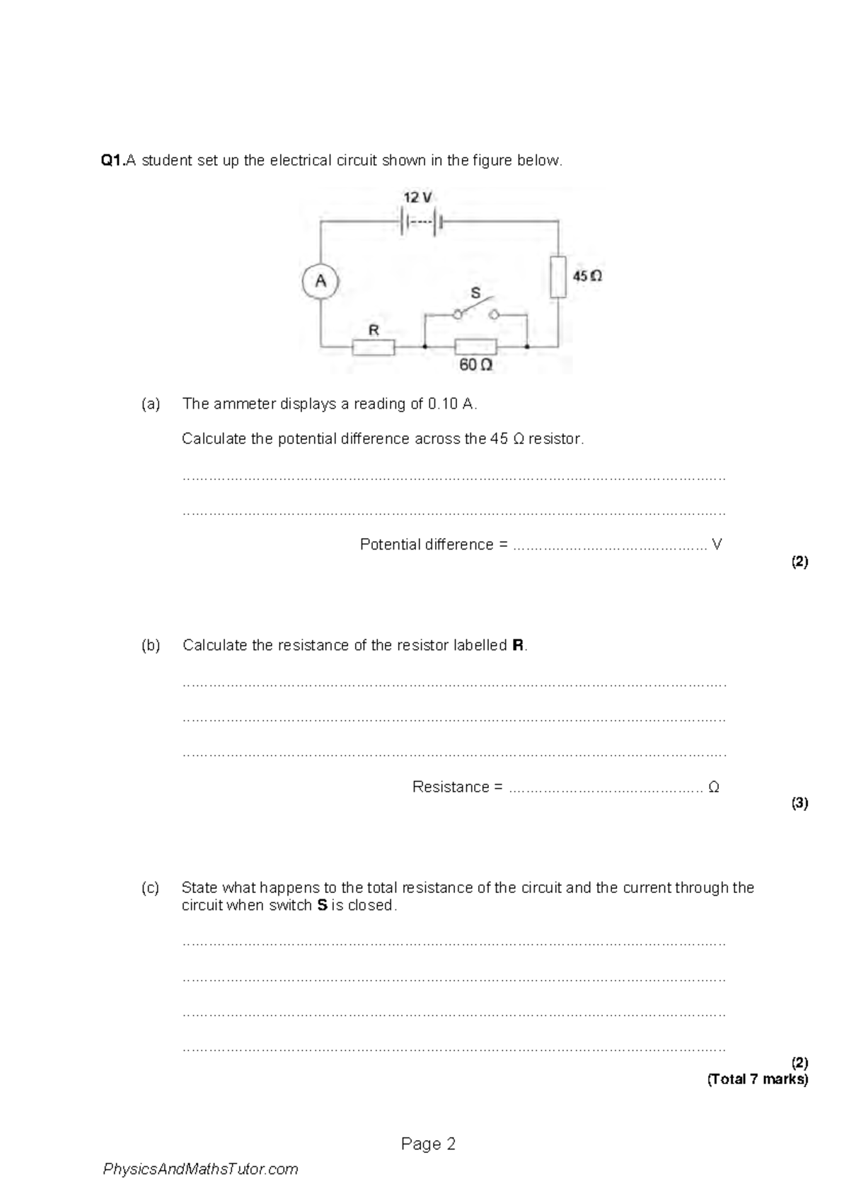 Current, Potential Difference & Resistance 2 QP - Page 2 Q1 student set ...