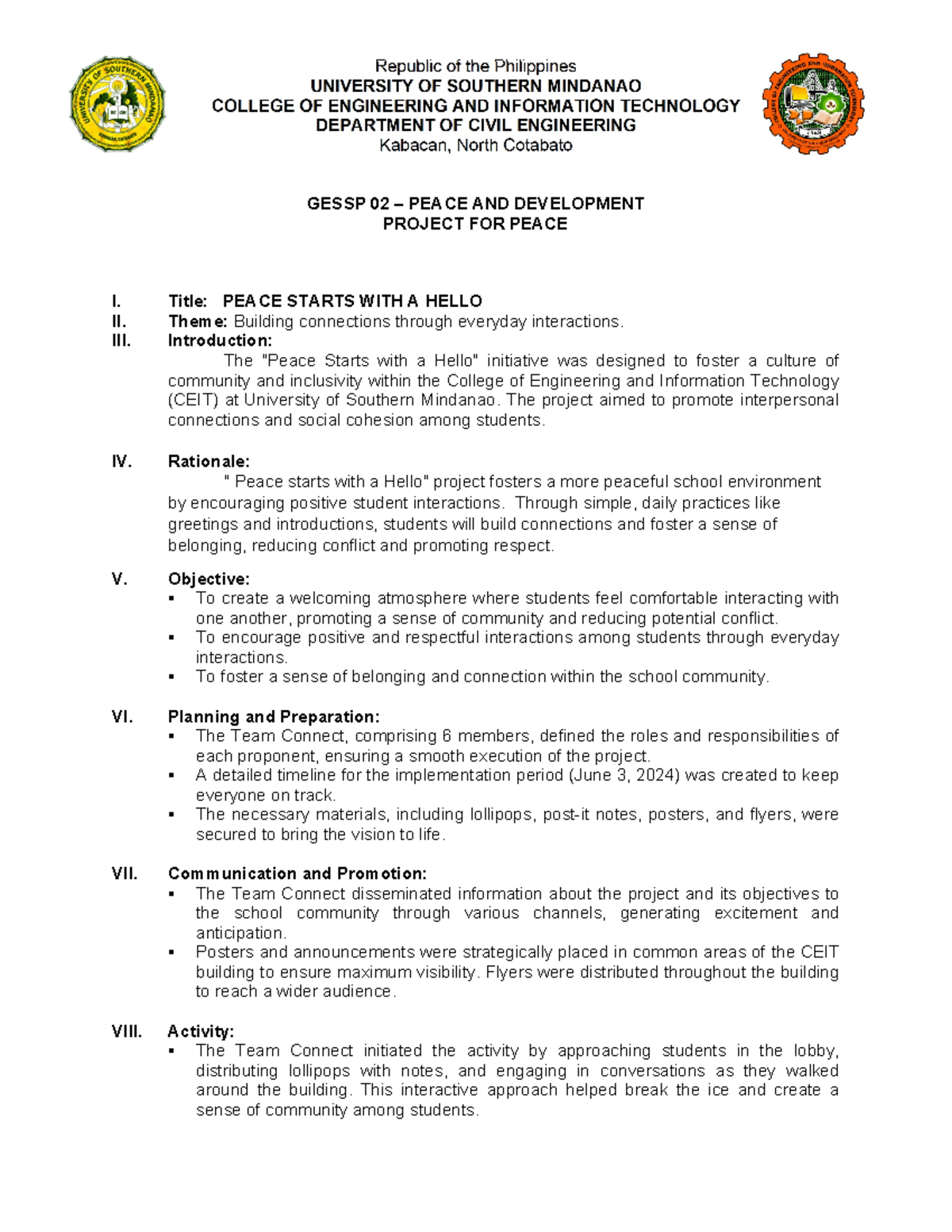 Peace&dev - project proposal - Republic of the Philippines UNIVERSITY ...