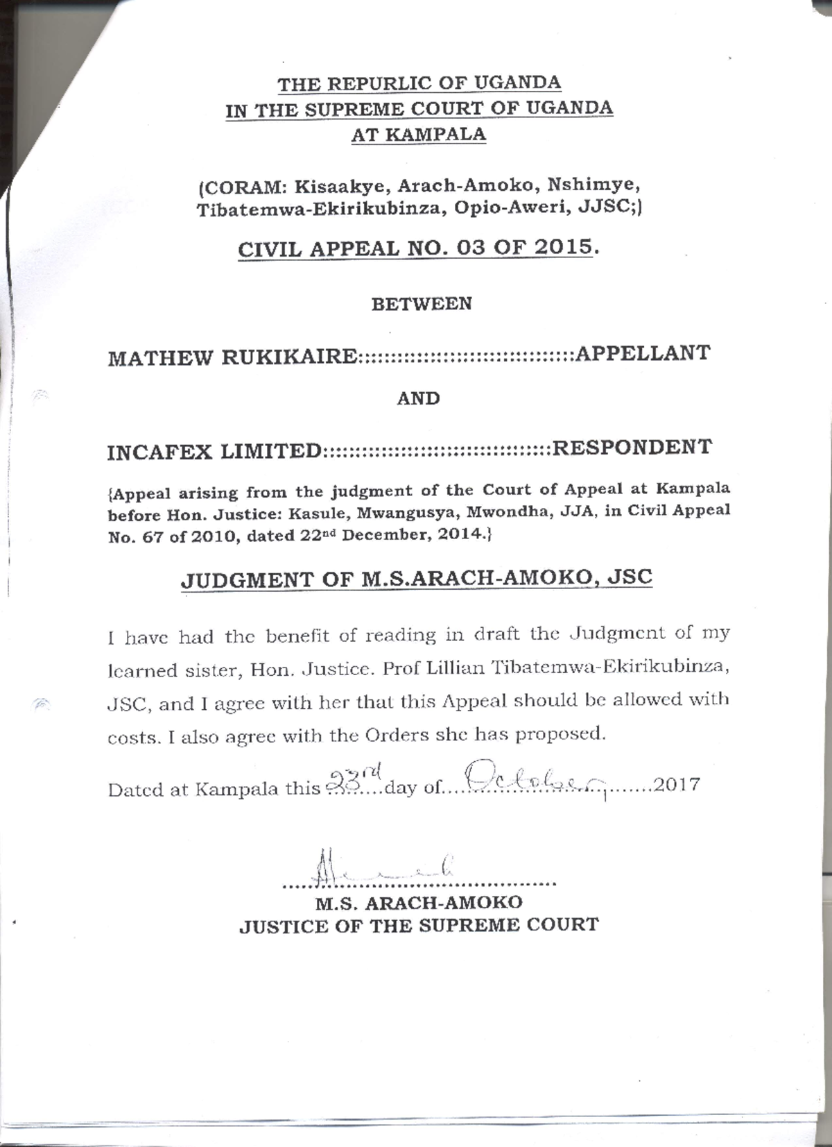 Supreme-court-uganda-2017-42 3 - Introducing law - Studocu