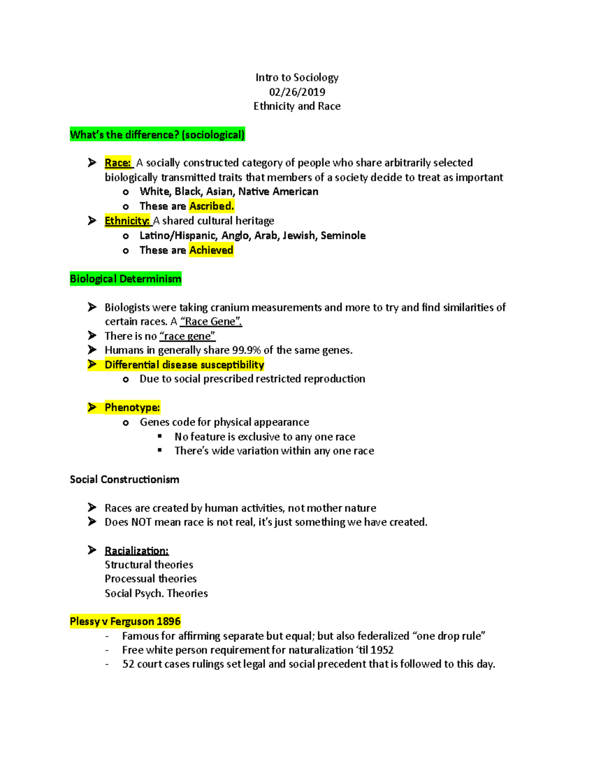 10 Intro to Sociology 02:26:2019 - Intro to Sociology 02/26/ Ethnicity ...