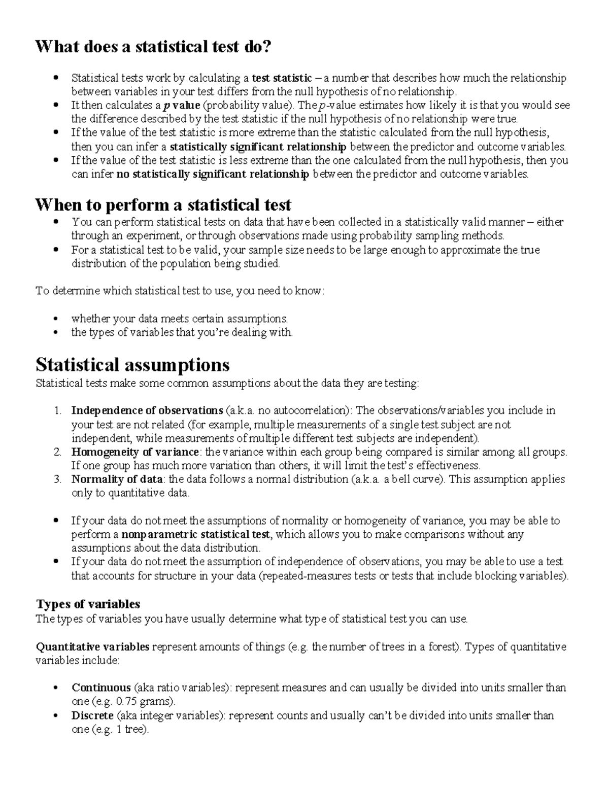 Stat test guide - Summary Statistical Sciences - What does a ...