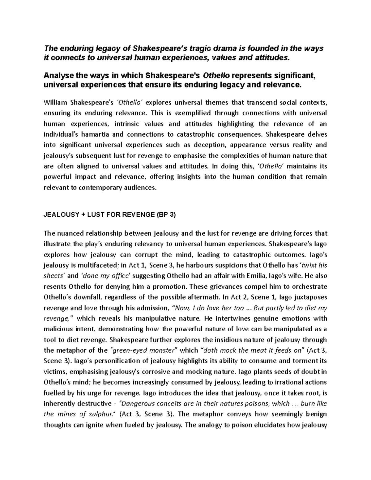 Othello Intro/Paragraph - The enduring legacy of Shakespeare’s tragic ...