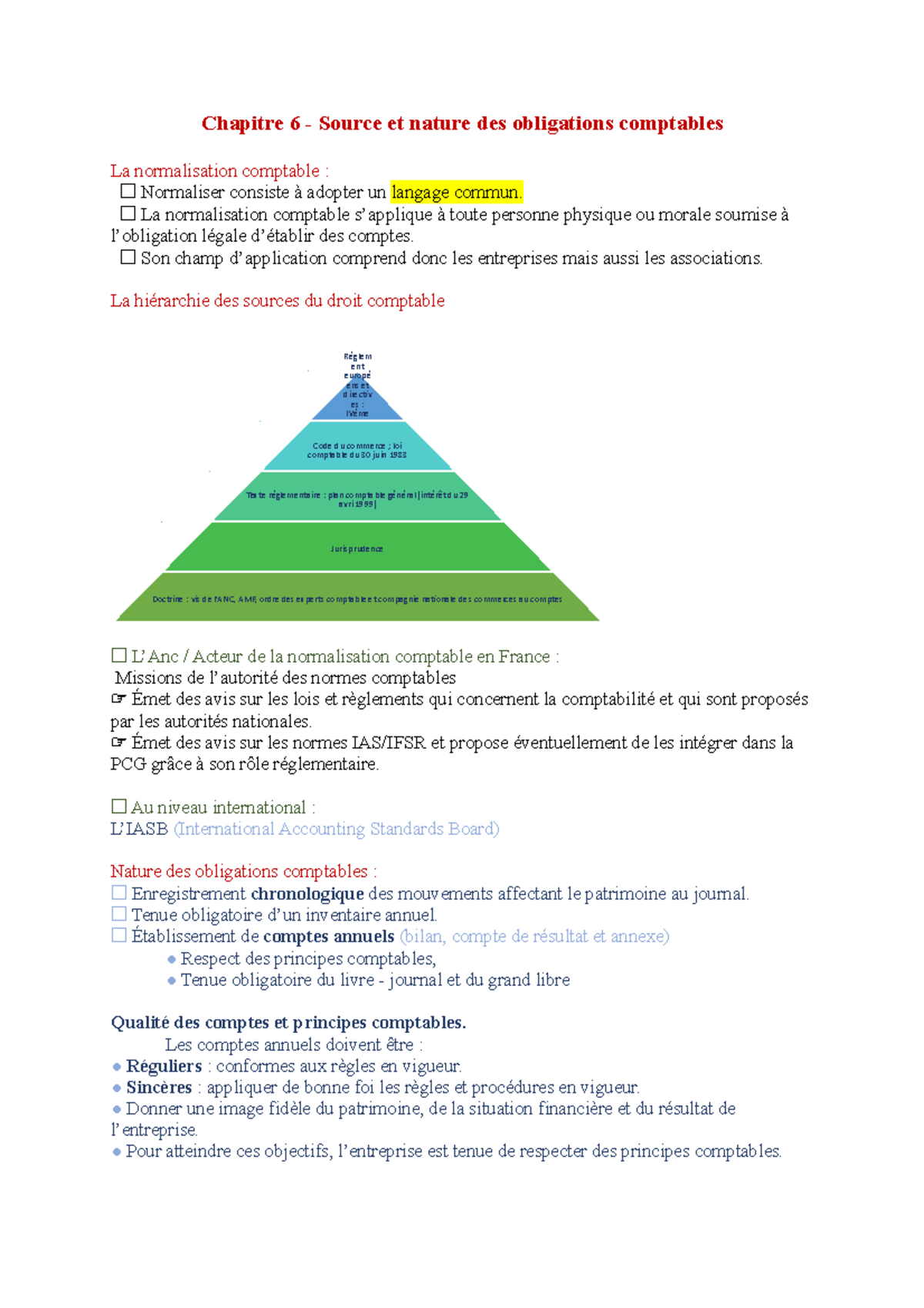 Chapitre 6 - Chapitre 6 - Source et nature des obligations comptables La normalisation comptable ...