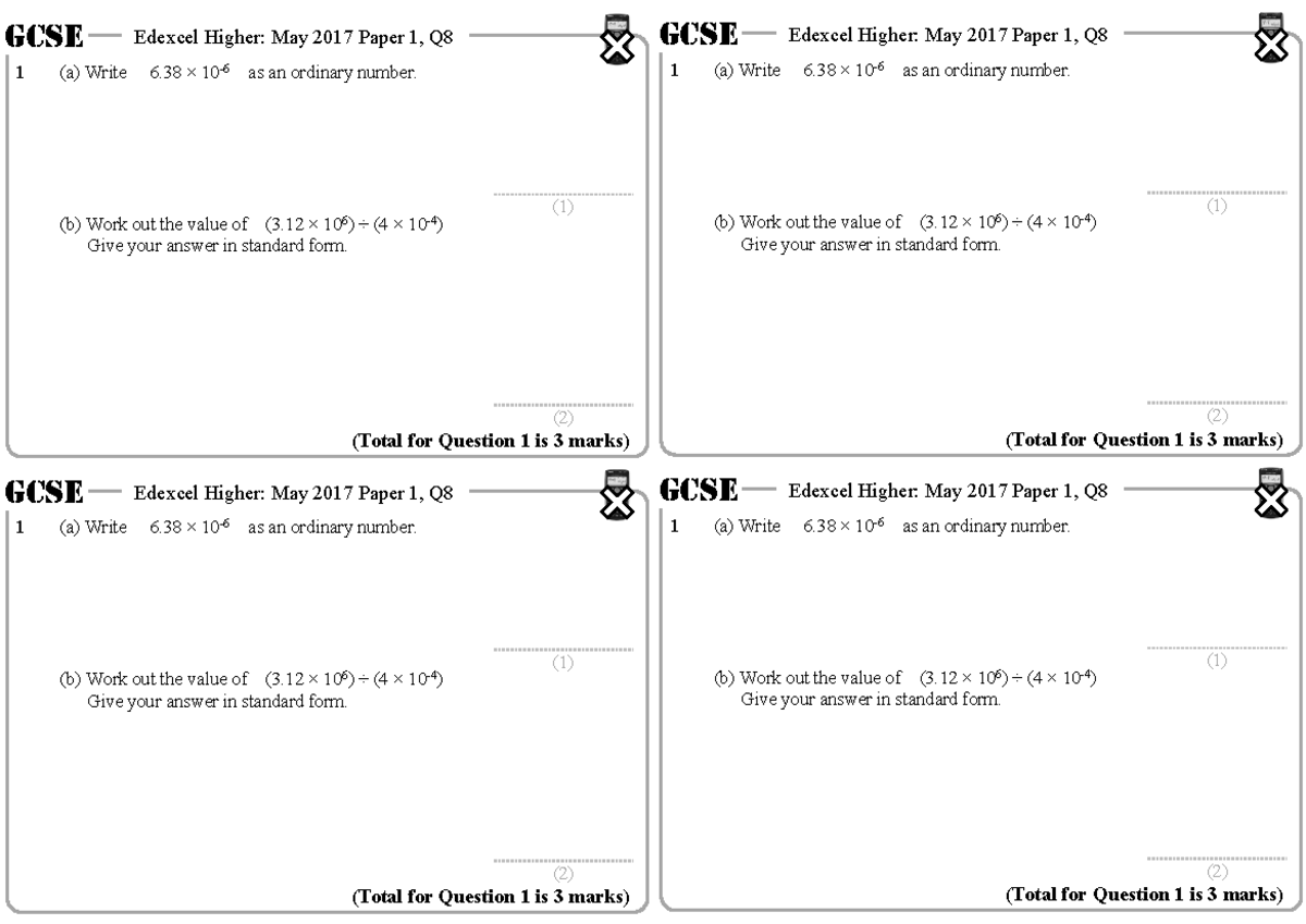 Standard Form Multiplying Dividing Non Calculator Higher GCSE Questions ...