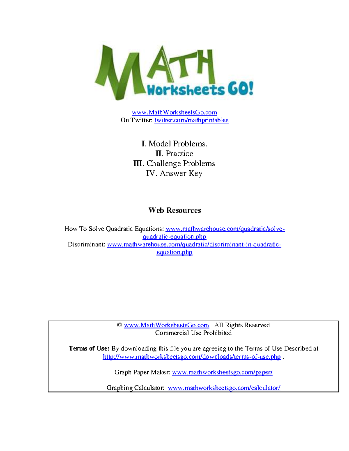 Discriminant-worksheet - MathWorksheetsGo On Twitter: twitter ...