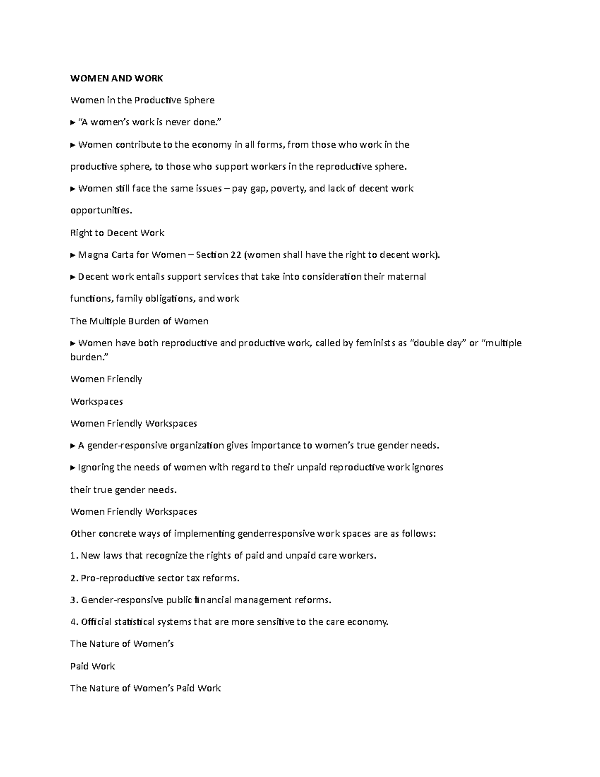 Women AND WORK - WOMEN AND WORK Women in the Productive Sphere “A women ...