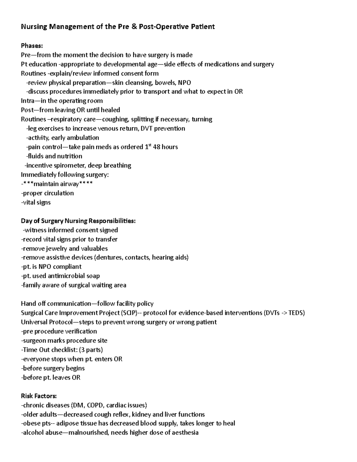 Pre & Post Operative Patient - Nursing Management of the Pre & Post ...