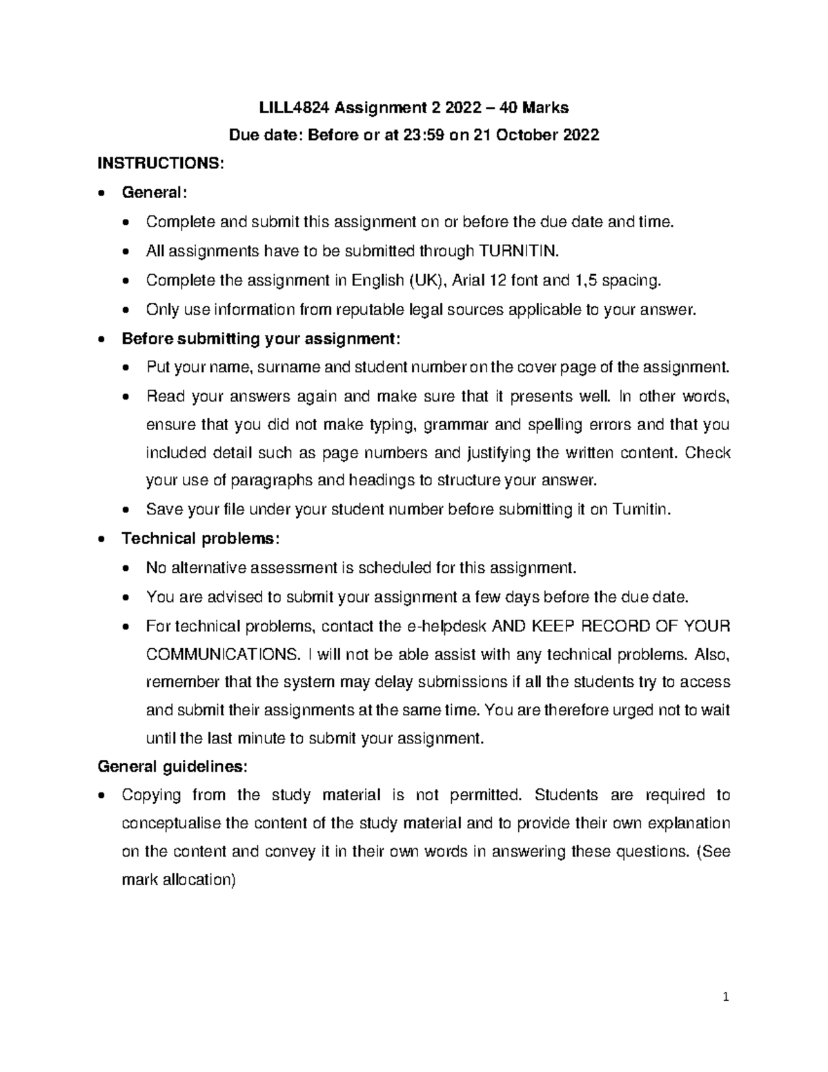 Final Assignment 2 - LILL4824 Assignment 2 2022 – 40 Marks Due date ...