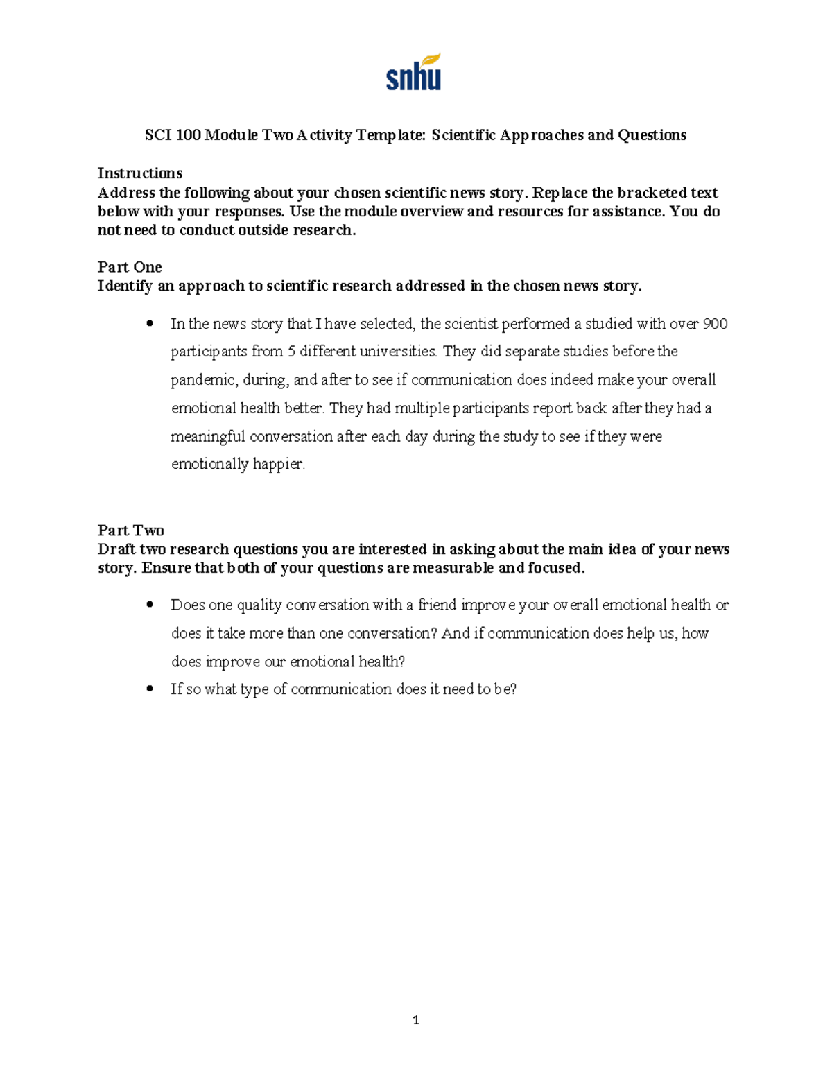 SCI 100 Module Two Activity Template - Replace the bracketed text below ...