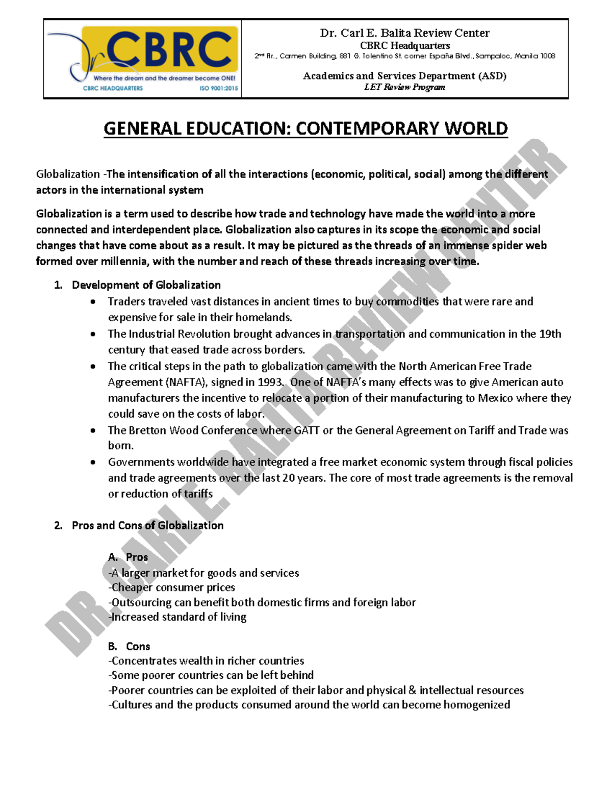 Contemporary World Hand out - GENERAL EDUCATION: CONTEMPORARY WORLD ...