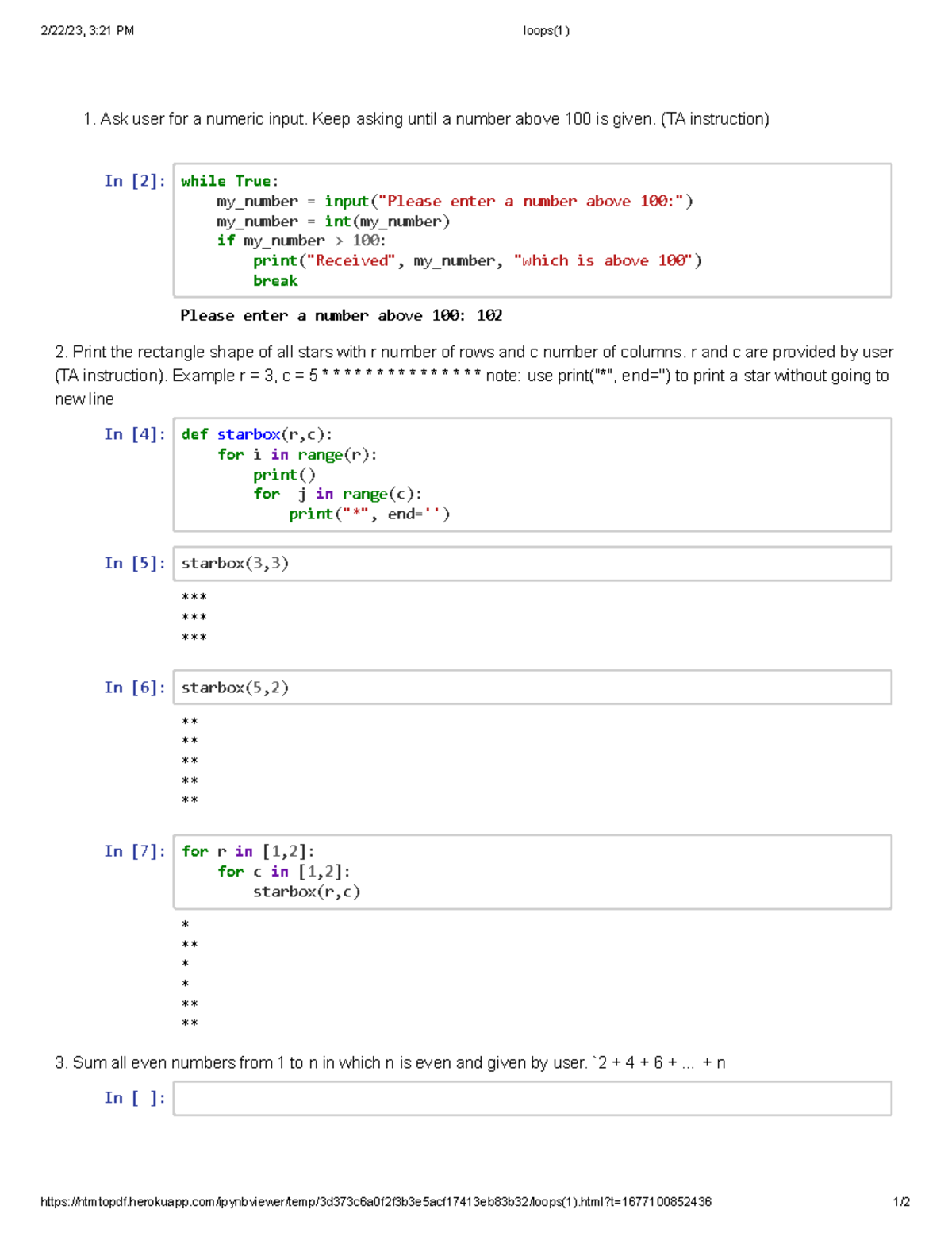 Loops - Professor Turgut Batulrap - 2/22/23, 3:21 PM loops(1) - Studocu