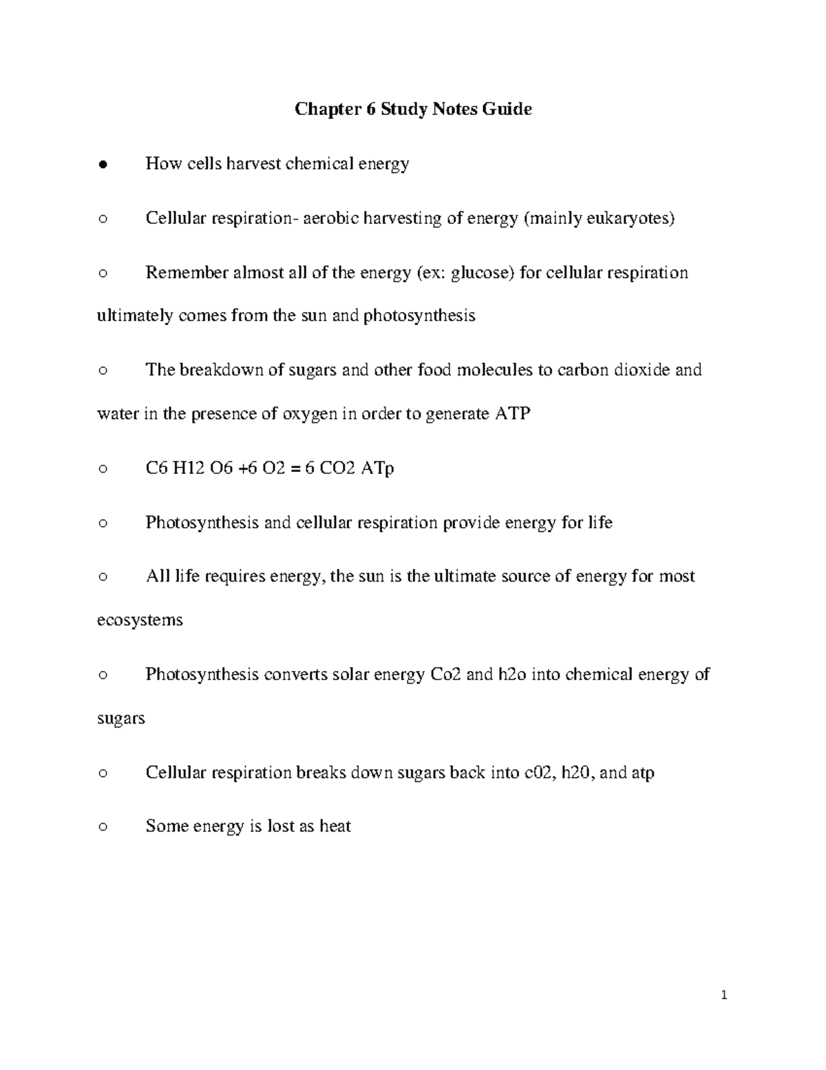 Chapter 6 Study Notes Guide - Chapter 6 Study Notes Guide How cells ...