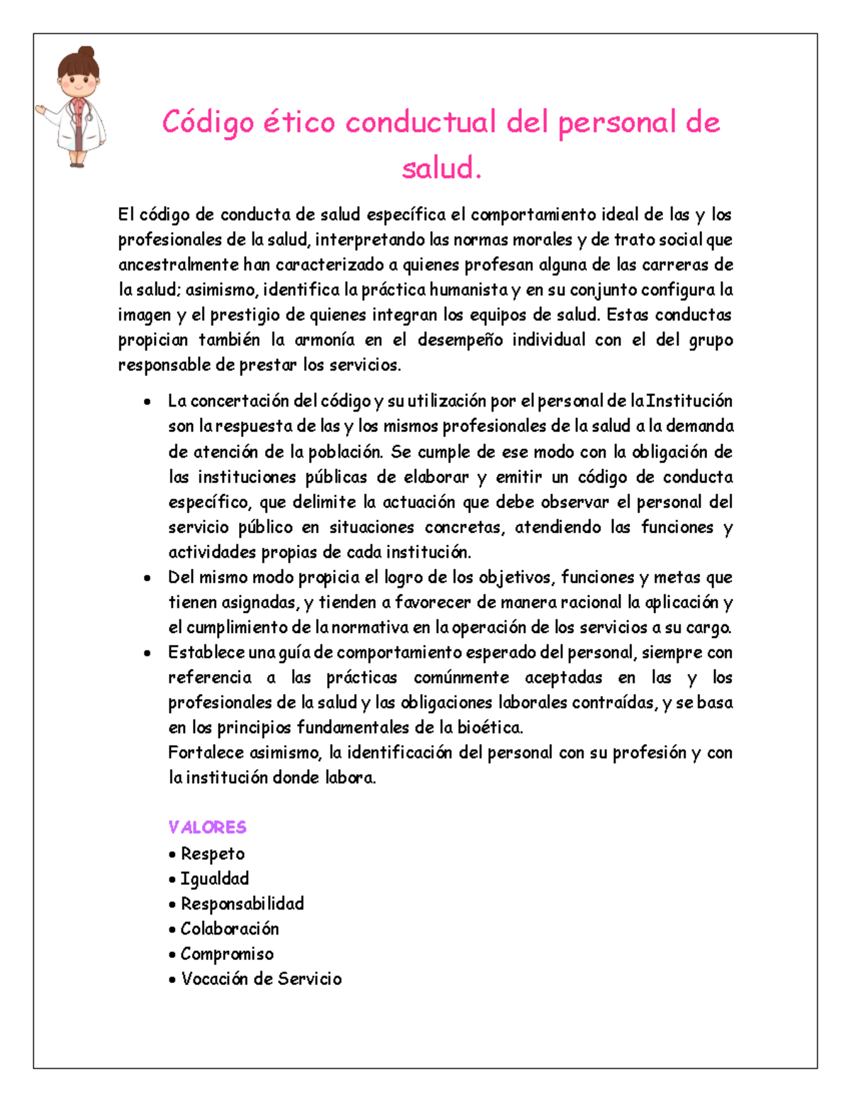 Código ético conductual del personal de salud - El código de conducta ...