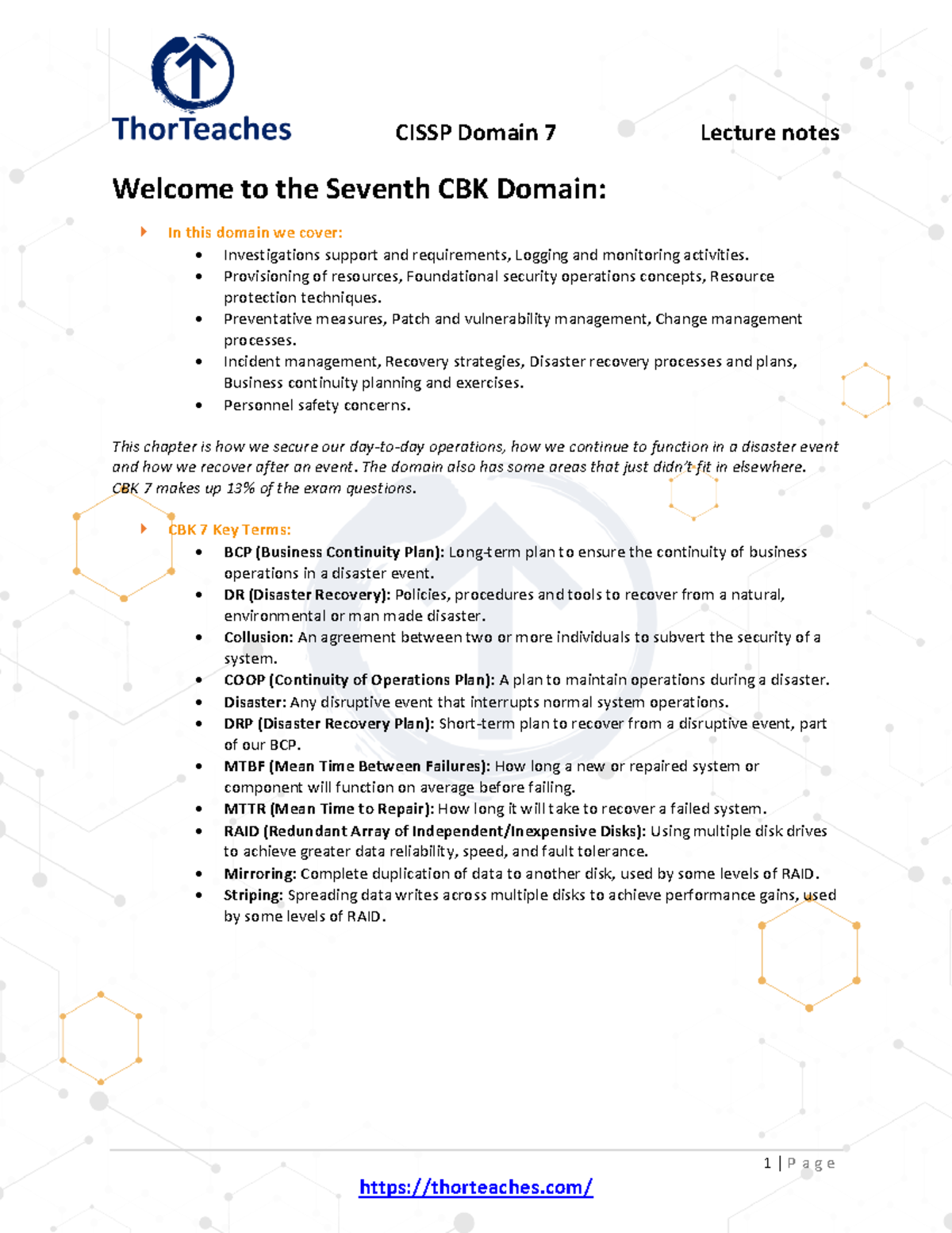 2023+ Cissp+Domain+7+Study+guide+by+Thor Teaches - 1 | P a g e Welcome ...