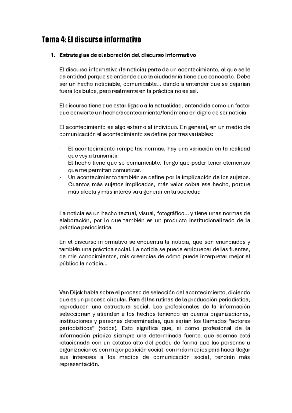 Tema 4 - Apuntes tema 4 teoria de la información - Tema 4: El discurso ...