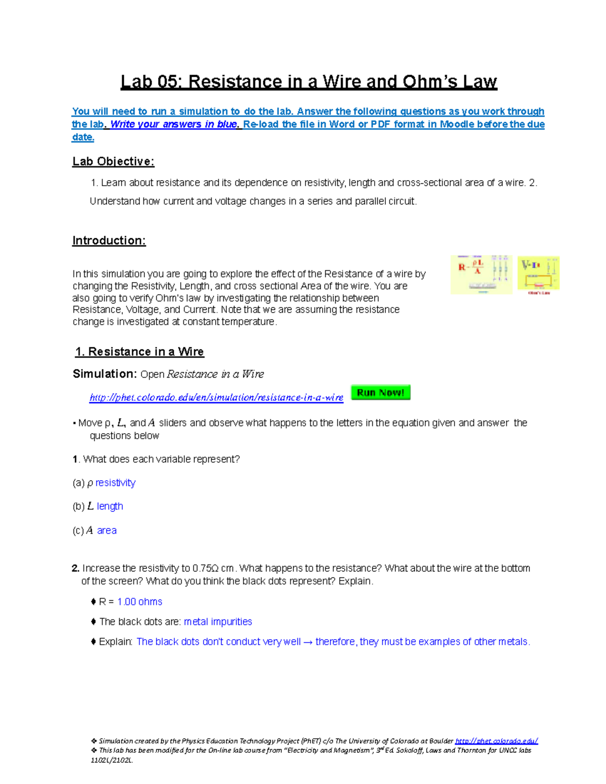 Lab 05 Resistance Resistivity Ohm's Law - Lab 05: Resistance in a Wire ...