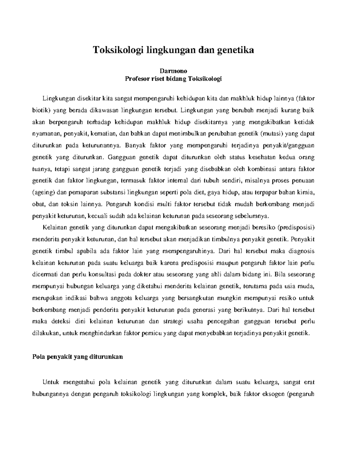 Menjelaskan pengaruh faktor genetika terhadap toksisitas zat kimia dan ...