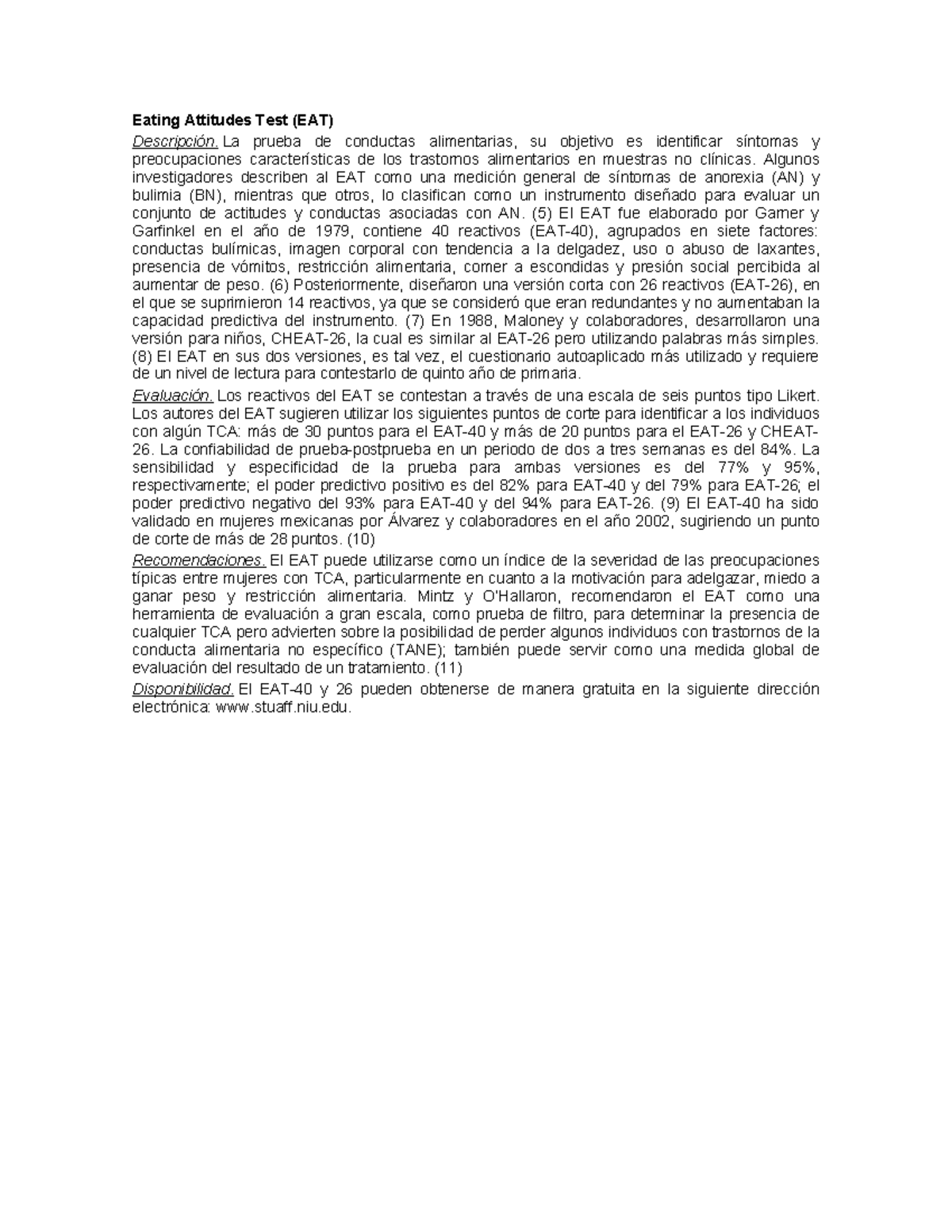 Resultados EAT-40 y EAT-26 - Eating Attitudes Test (EAT) Descripción ...